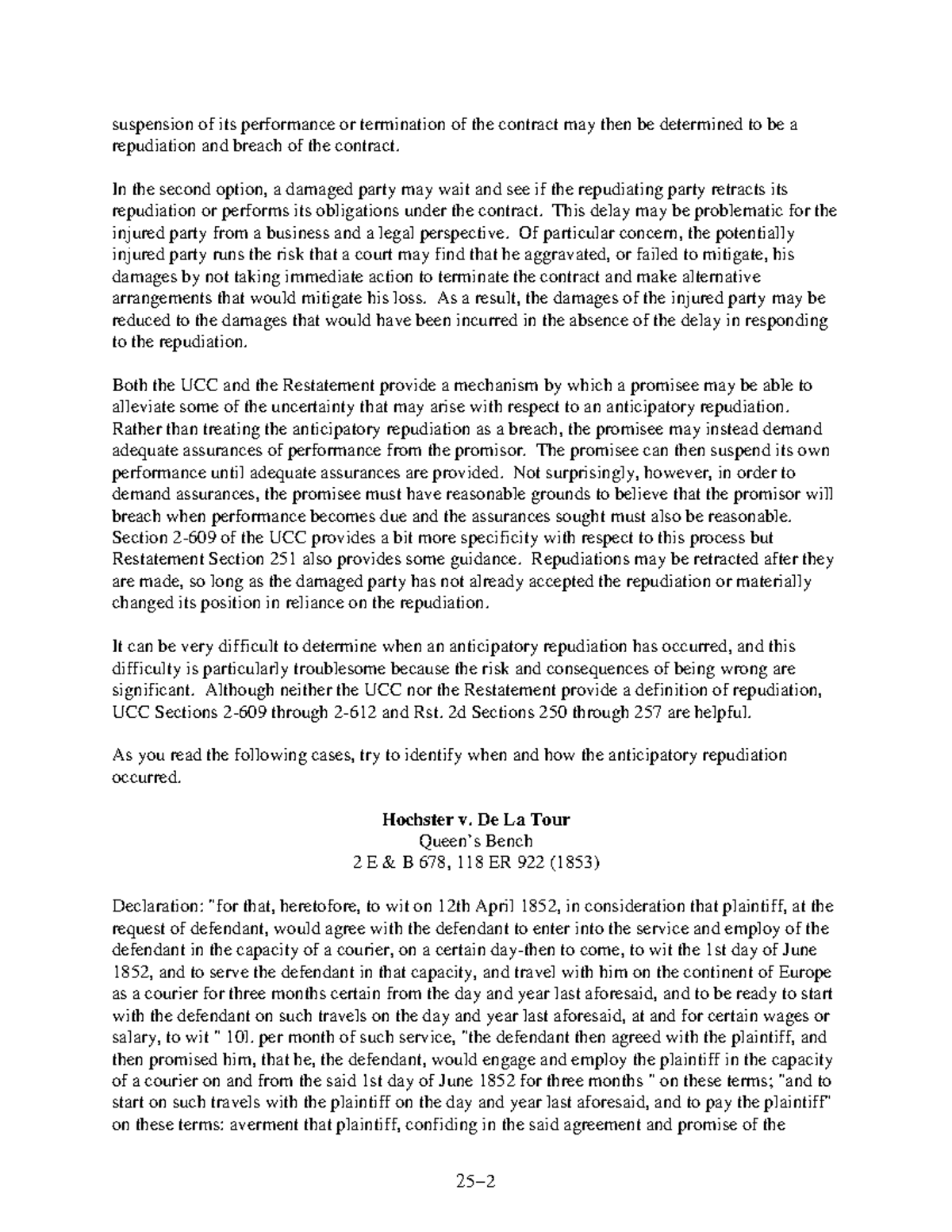 Hochster v. De La Tour - Anderson Fall 2022 - suspension of its ...