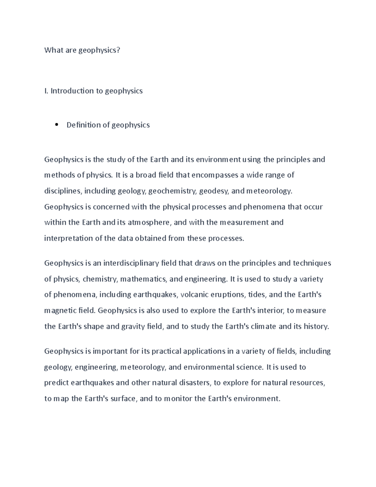 Physics, Geophysics Notes - What are geophysics? I. Introduction to ...