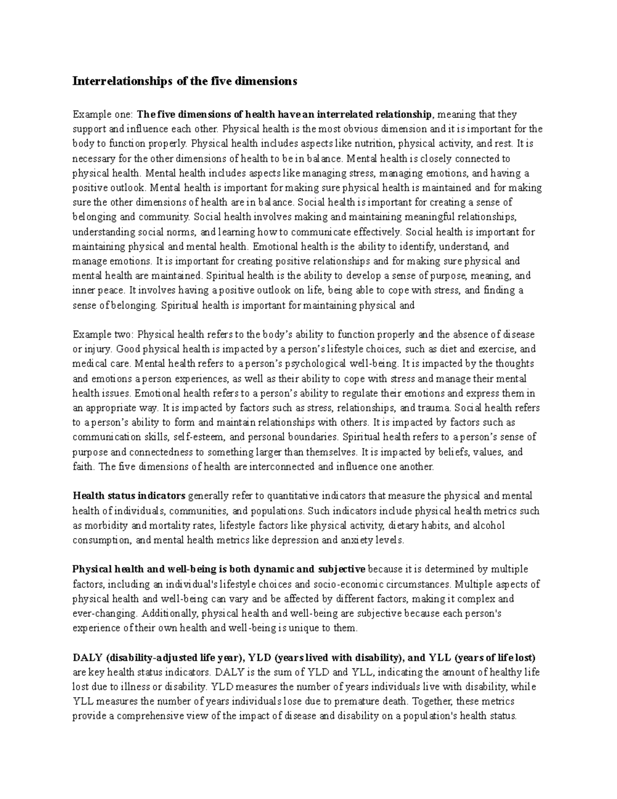 Interrelationships of the five dimensions - Physical health is the most ...