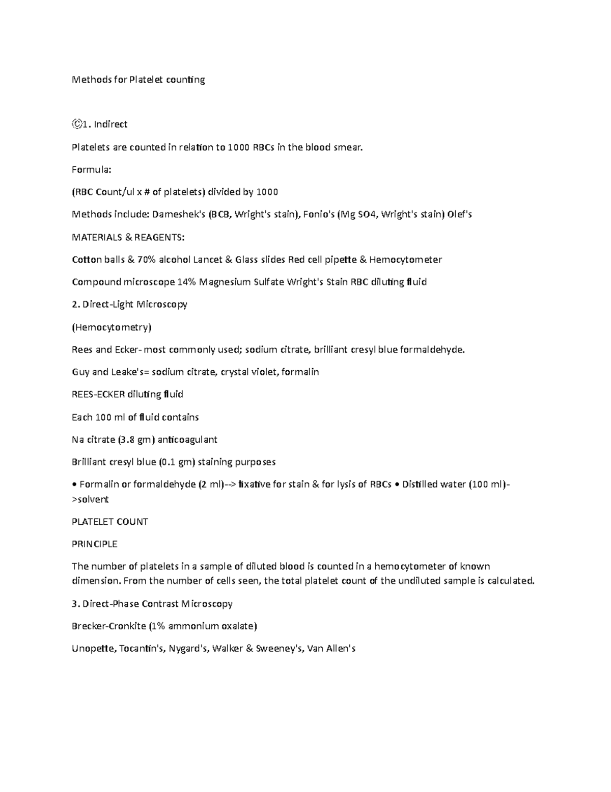 Hema2 converted - professional courses - Methods for Platelet counting ...