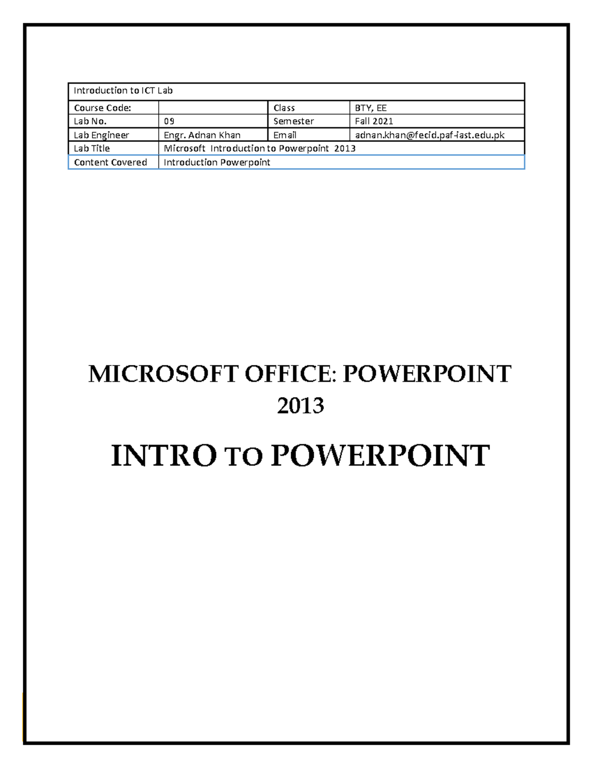 Introduction to Powerpoint for statistics - MICROSOFT OFFICE ...