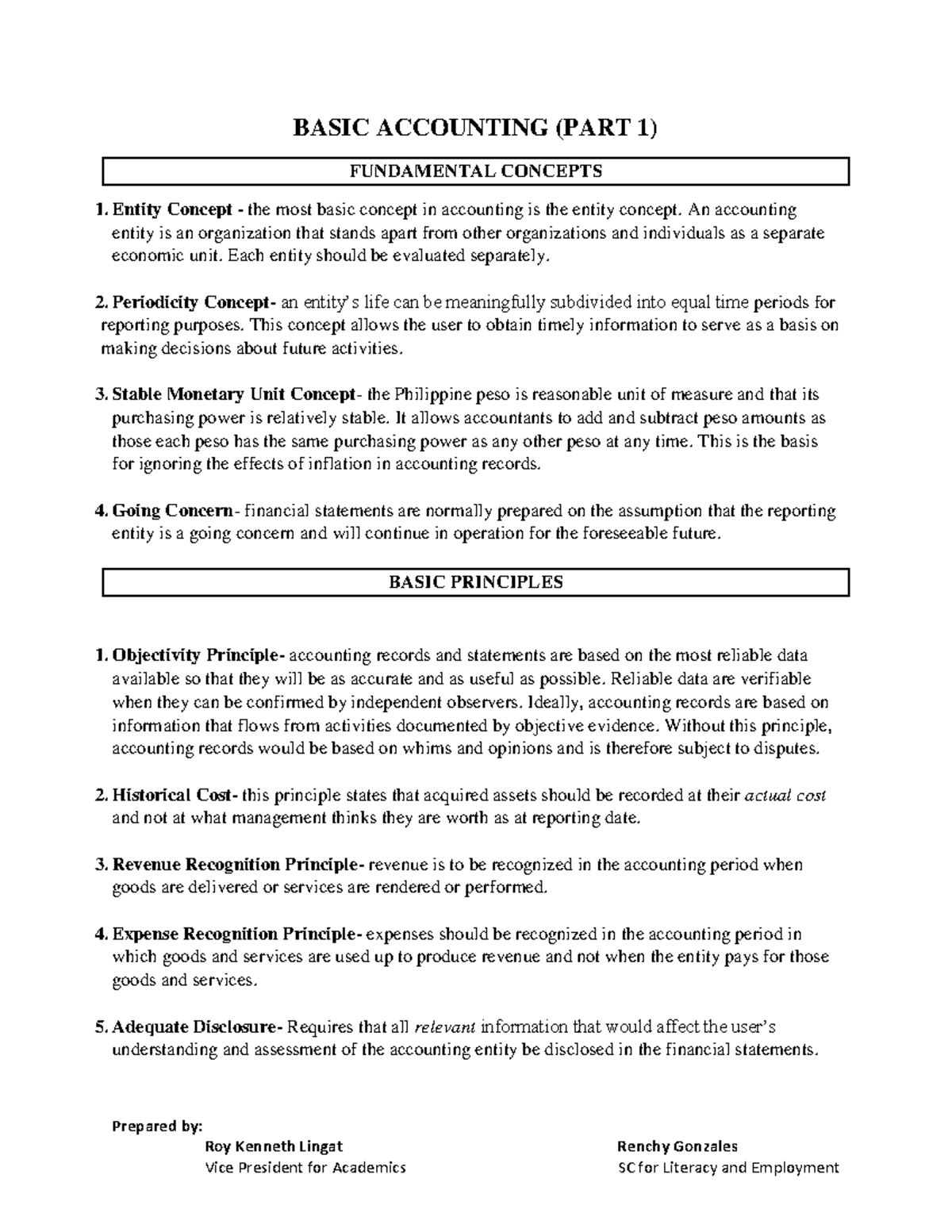 Basic Accounting Made Easy - Prepared by: Roy Kenneth Lingat Renchy ...