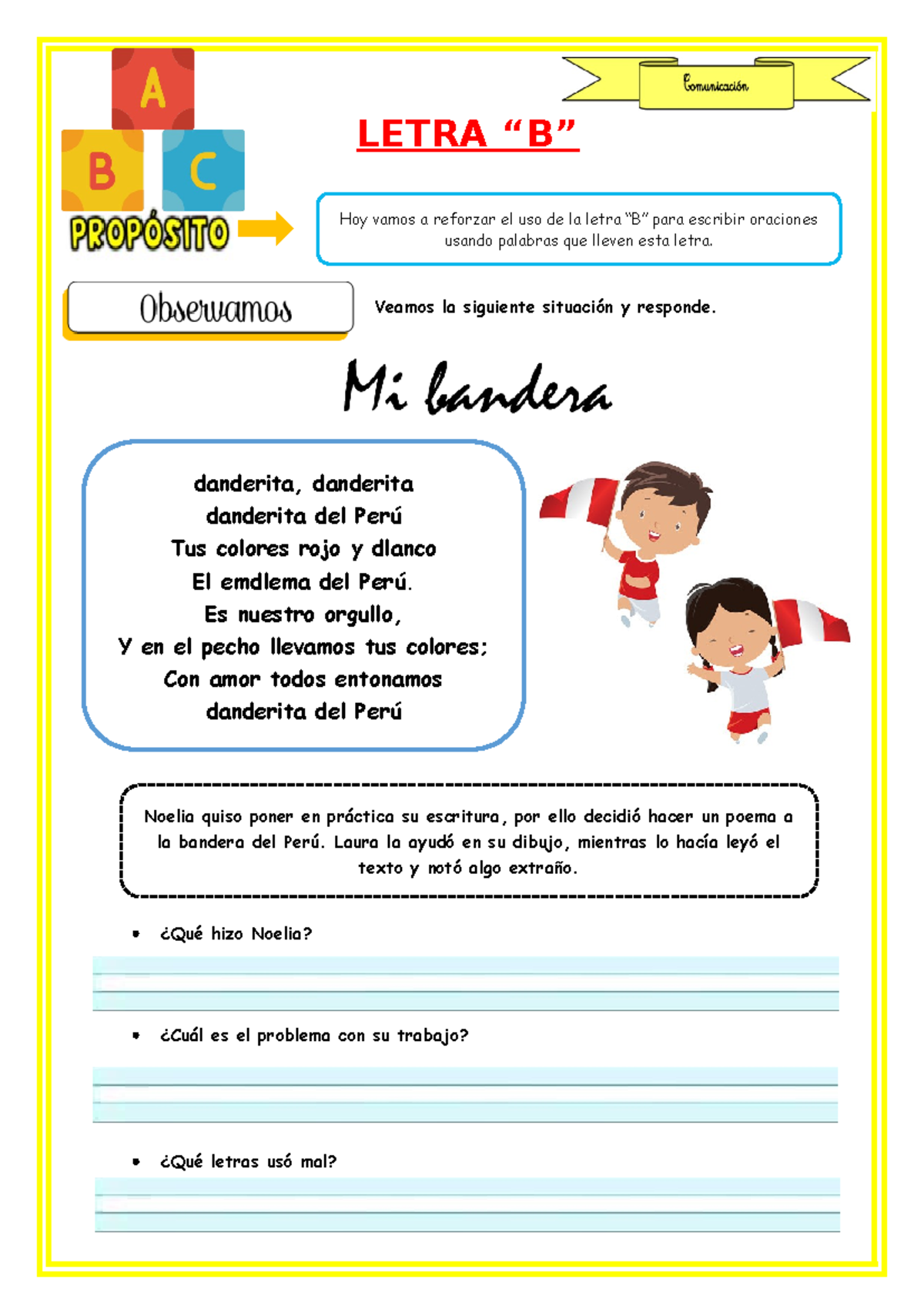 13 Ficha 13 Letra B - Para hacer sesiones de clases. - LETRA “B” ¿Qué ...