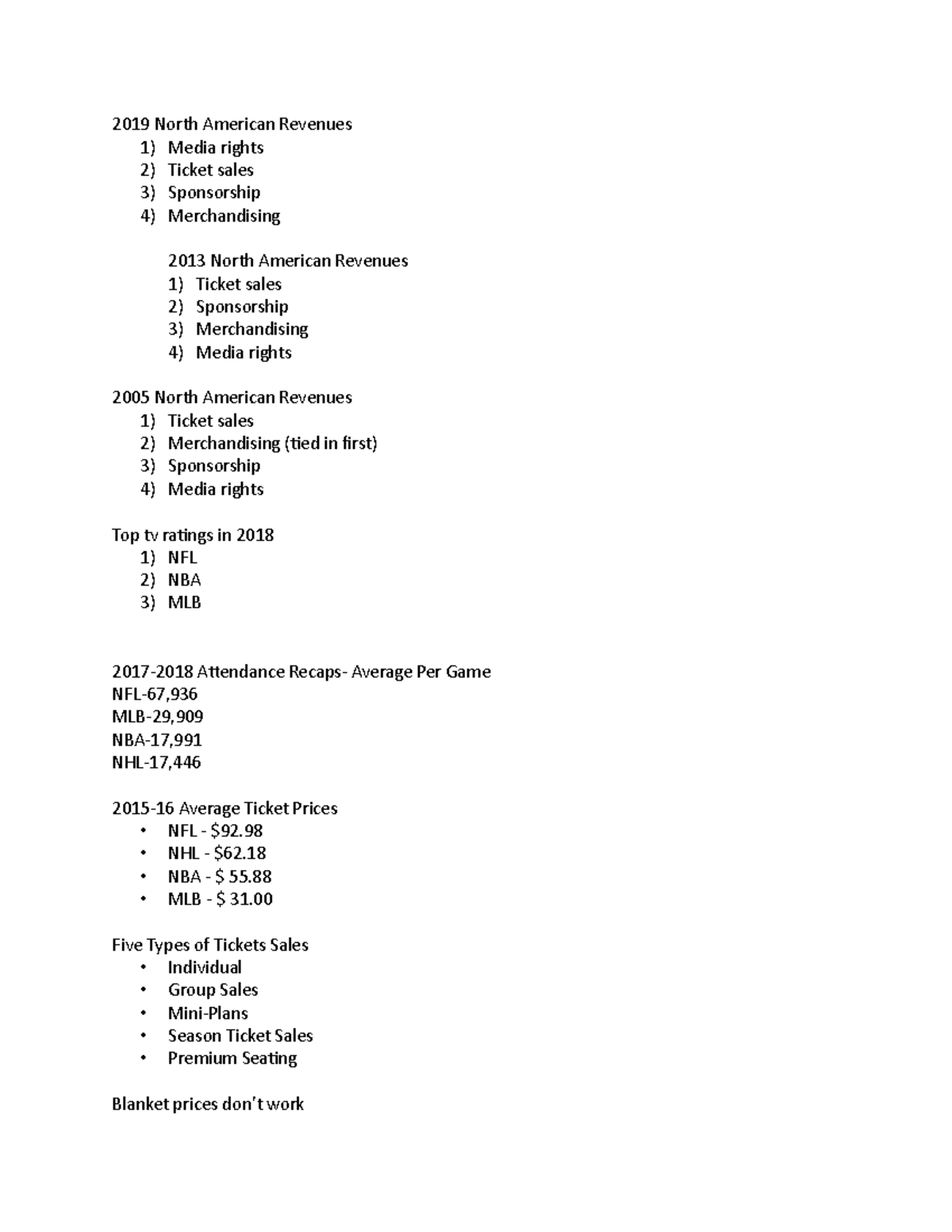 Ticket Sales Notes - 2019 North American Revenues 1) Media rights 2 ...