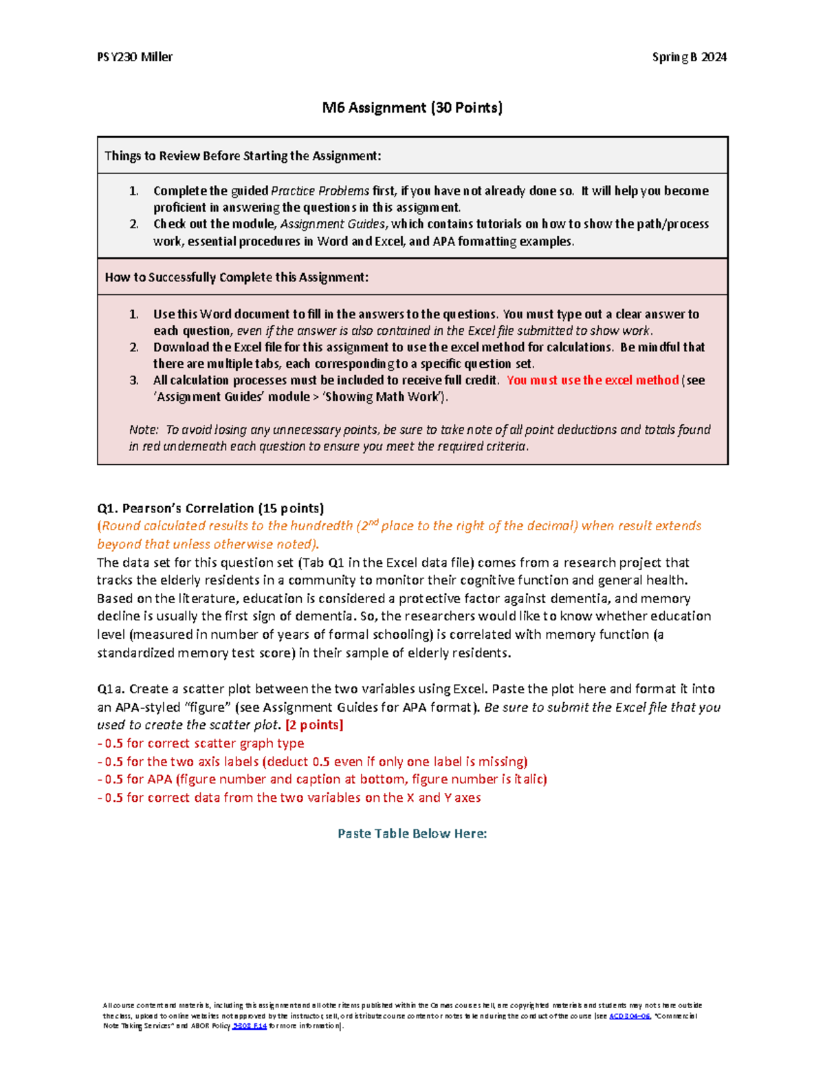 PSY230 M6 Assignment Spring B 2024 - All course content and materials, including this assignment ...