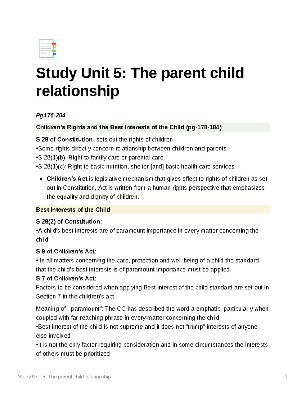 6db35abf-4018-43d2-9f3e-4e4b24a52b91 Study Unit 5 The parent child ...
