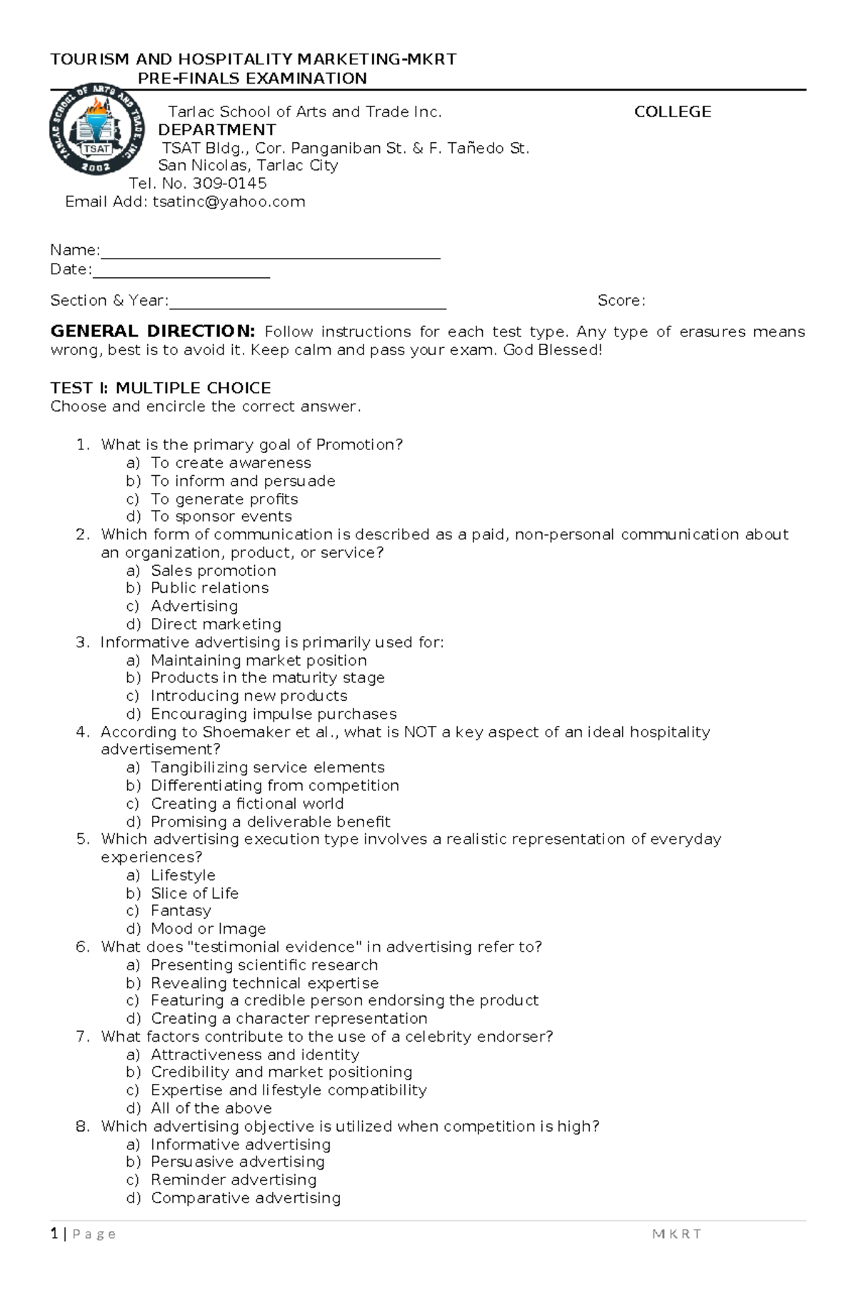 Prefinals-MKRT - tourism and hospitality - TOURISM AND HOSPITALITY ...