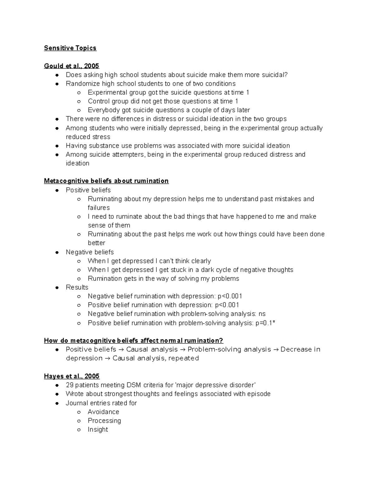 Psych 3M03 - Shame - Sensitive Topics Gould et al., 2005 Does asking ...