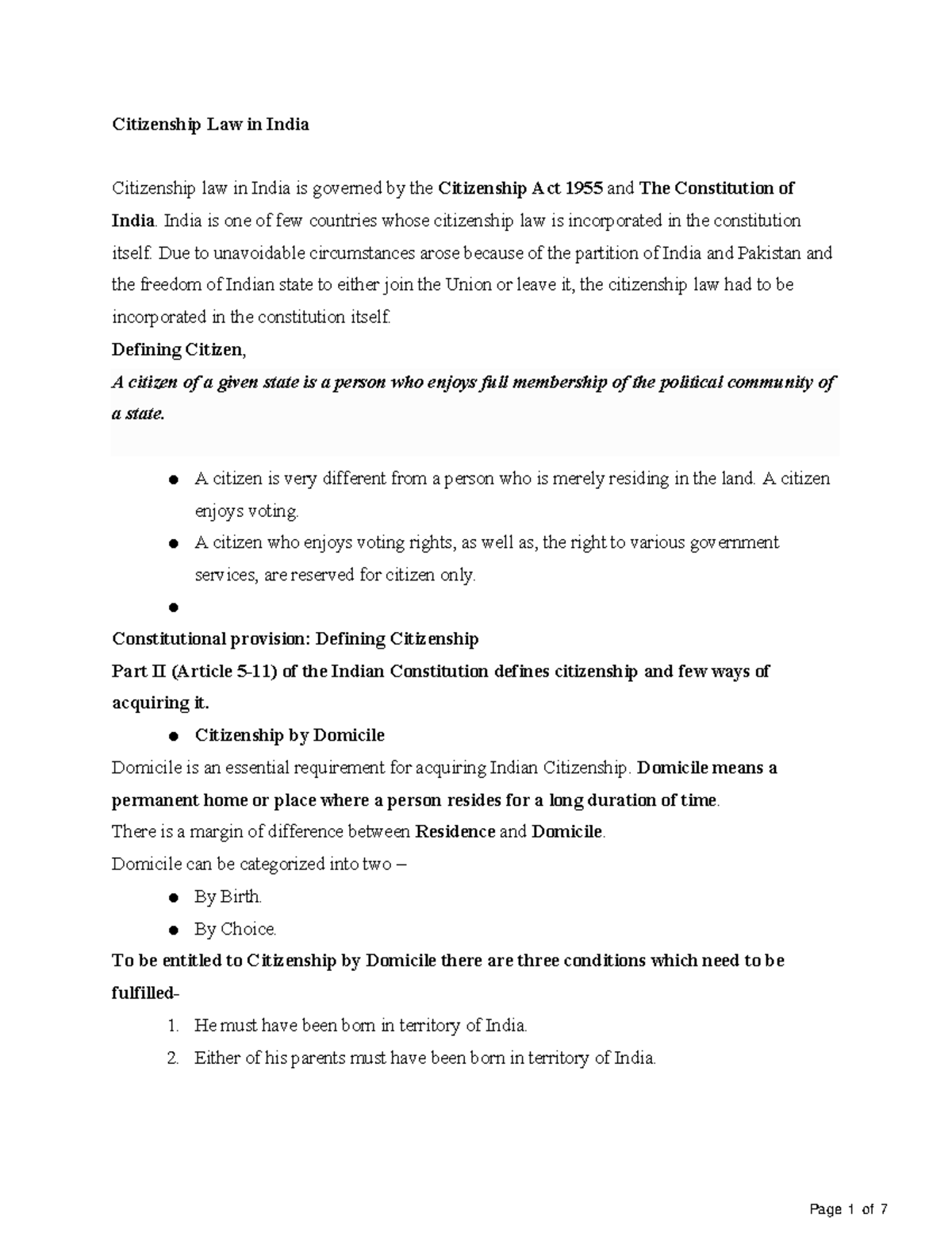 Citizenship Law in India - Citizenship Law in India Citizenship law in ...