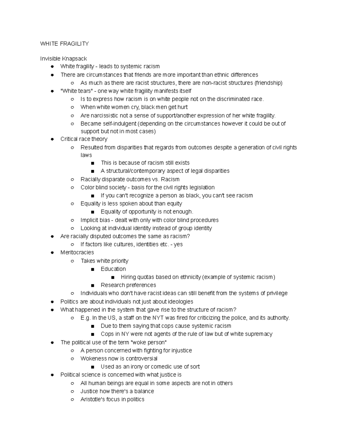 POLI213 White Fragility Notes - WHITE FRAGILITY Invisible Knapsack ...