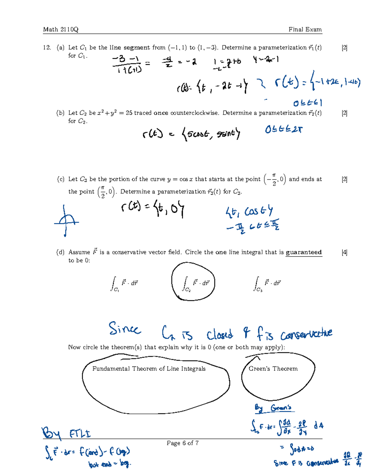Calc 3 Exam 20 - Calc 3 Exam 20 - Math 2110Q Final Exam 12. (a) Let C 1 ...