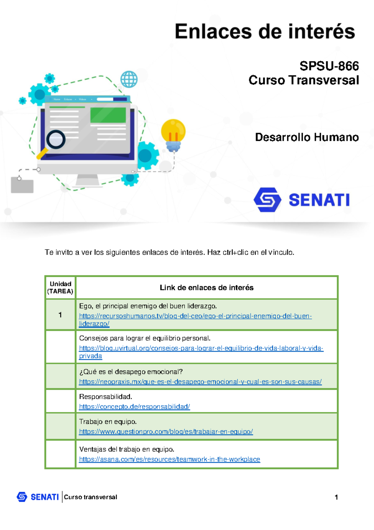 SPSU-866 Enlace - addddddd - Desarrollo Humano Curso transversal 1 Te ...
