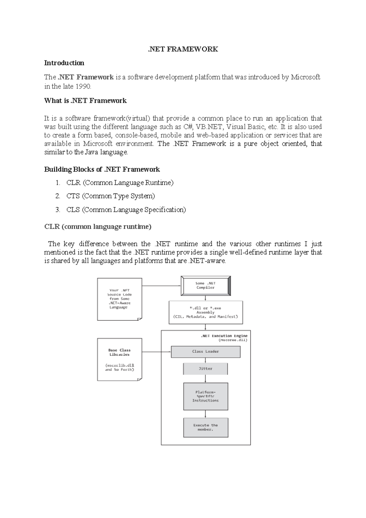 C# unit 1 - .NET FRAMEWORK Introduction The .NET Framework is a ...