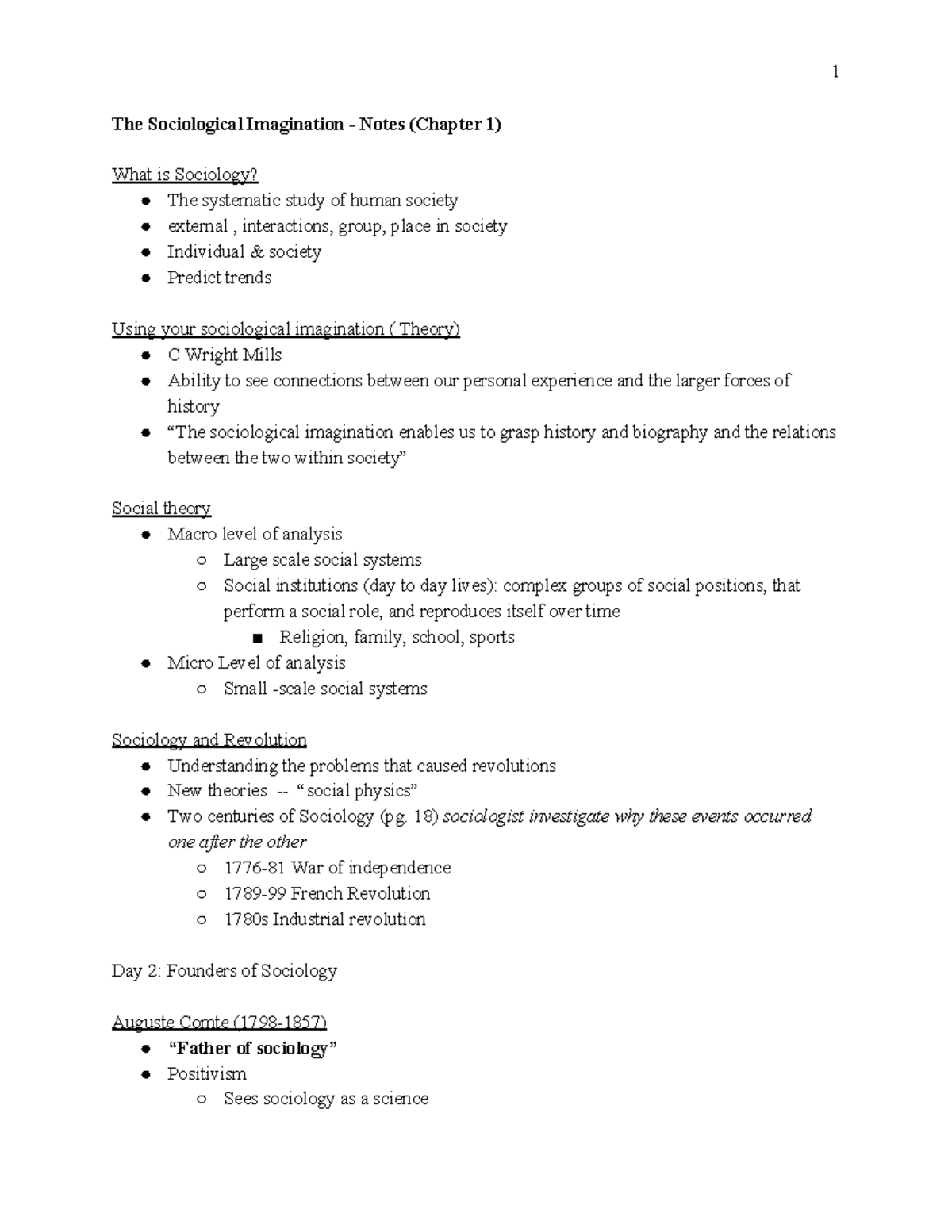 Socy 101 Notes chapter - 1 The Sociological Imagination - Notes ...