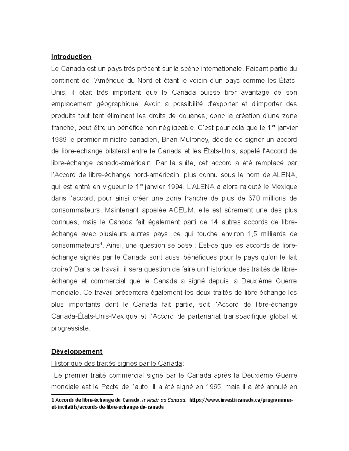 Travail relation économique - Introduction Le Canada est un pays très ...