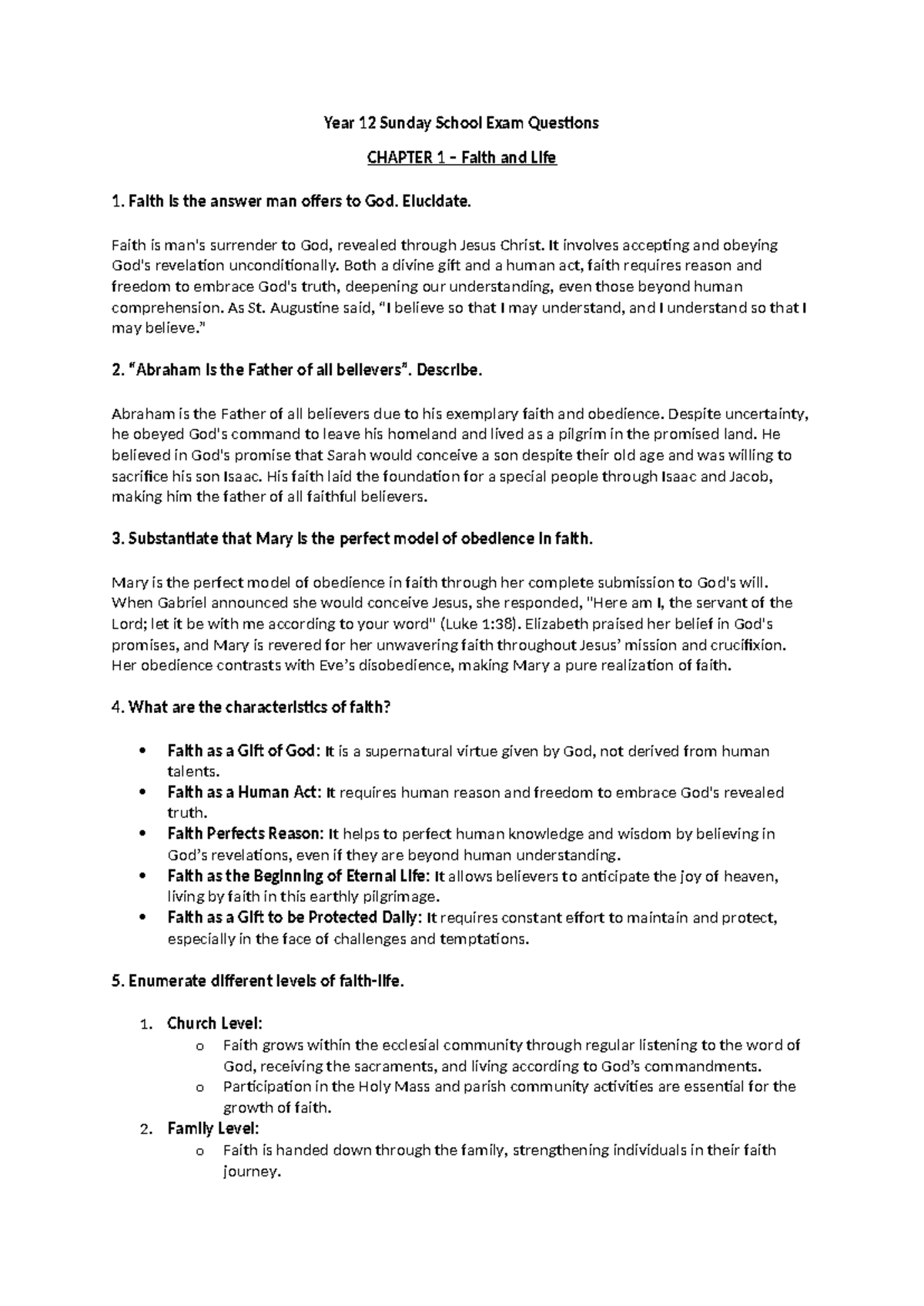 Year 12 Sunday School Exam Questions - Year 12 Sunday School Exam ...