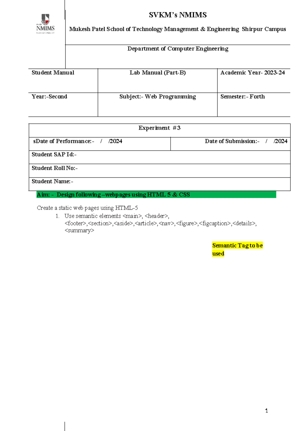 Web Programming Html Css Basic Practical 1 Mukesh Patel School Of