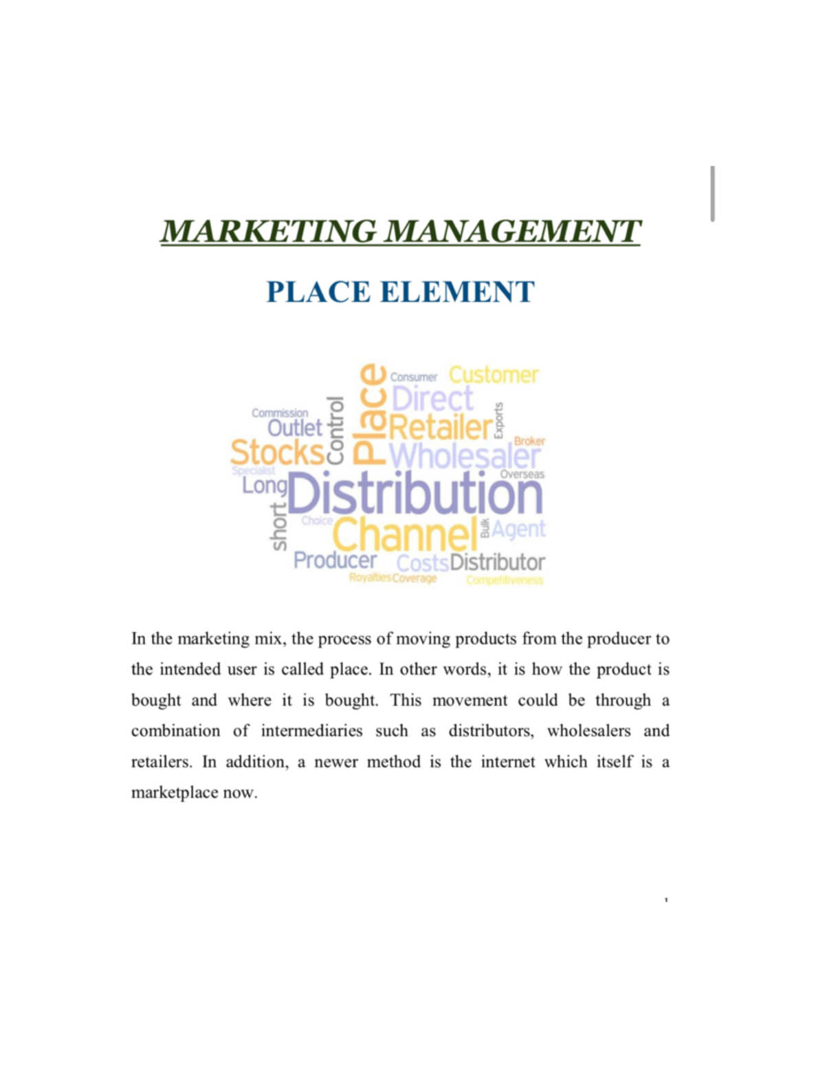 Price and place element - Marketing Management & Human Resource ...