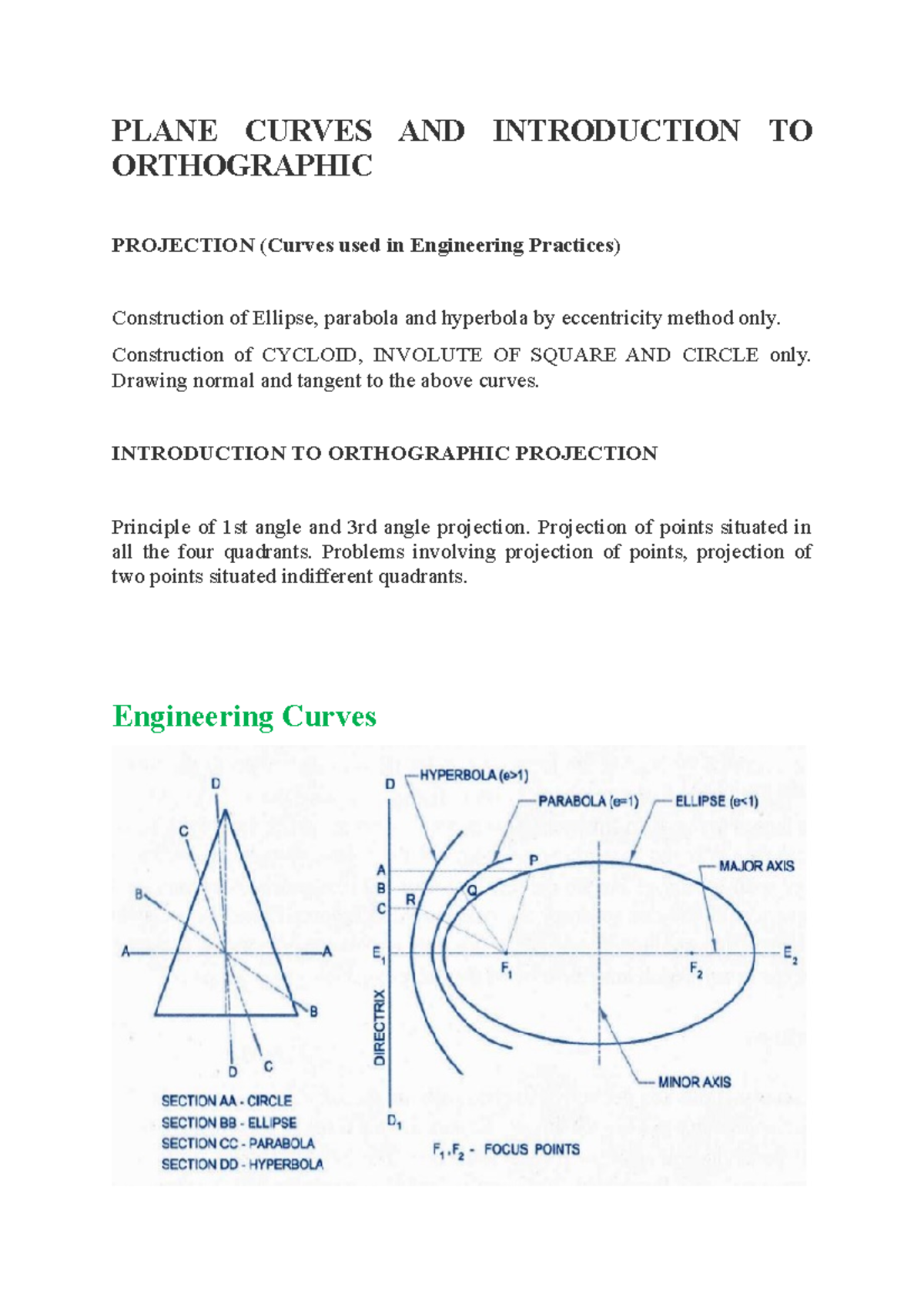 Plane Curves AND Introduction TO Orthographic - PLANE CURVES AND ...