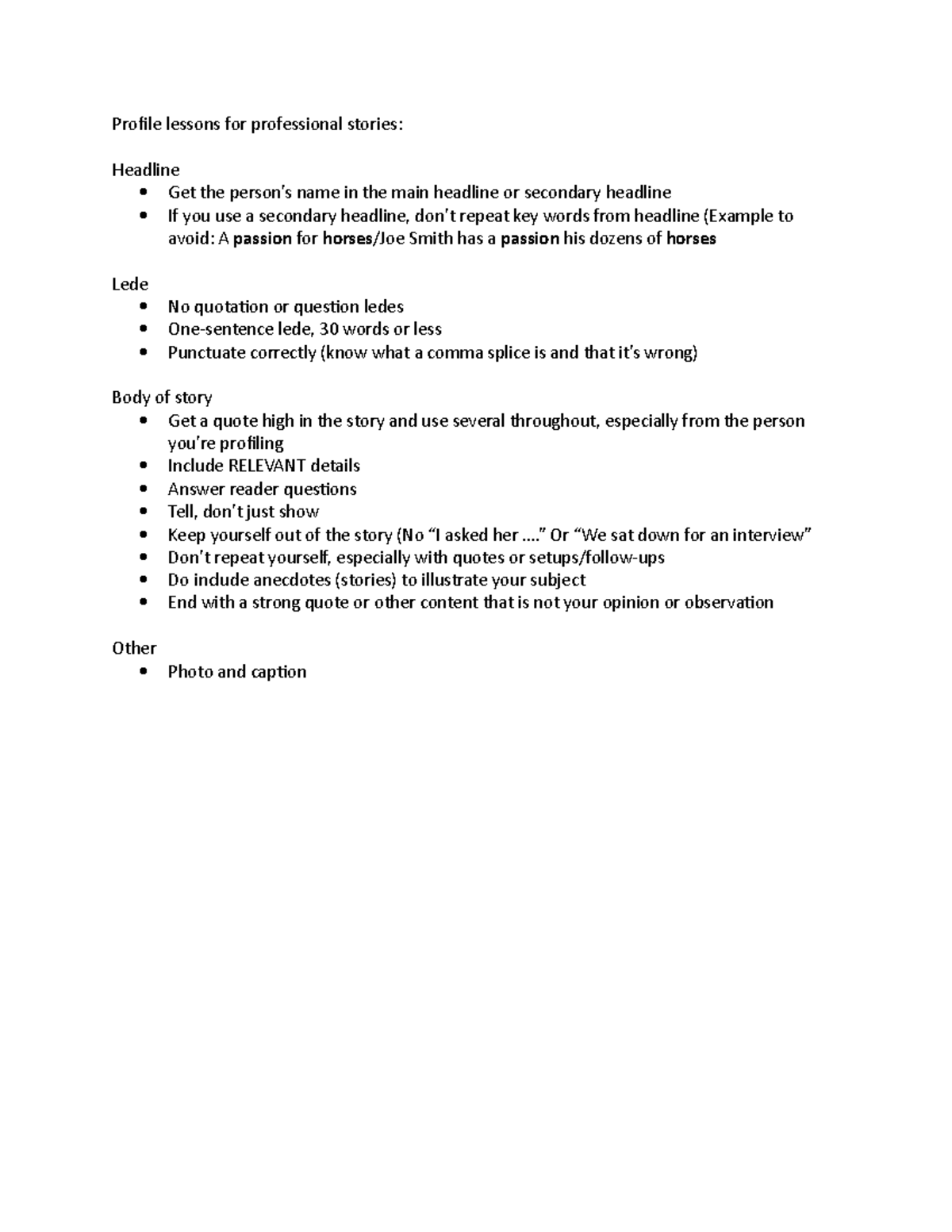 Profile lessons for professional stories - Profile lessons for ...