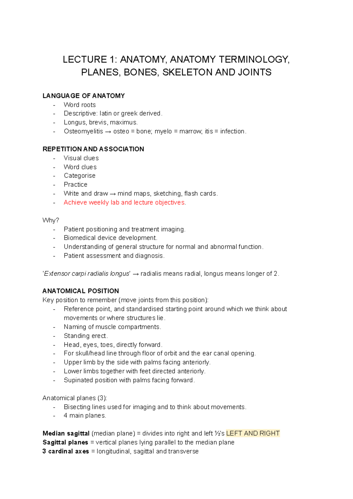 Musculoskeletal Anatomy Lecture Notes - LECTURE 1: ANATOMY, ANATOMY ...