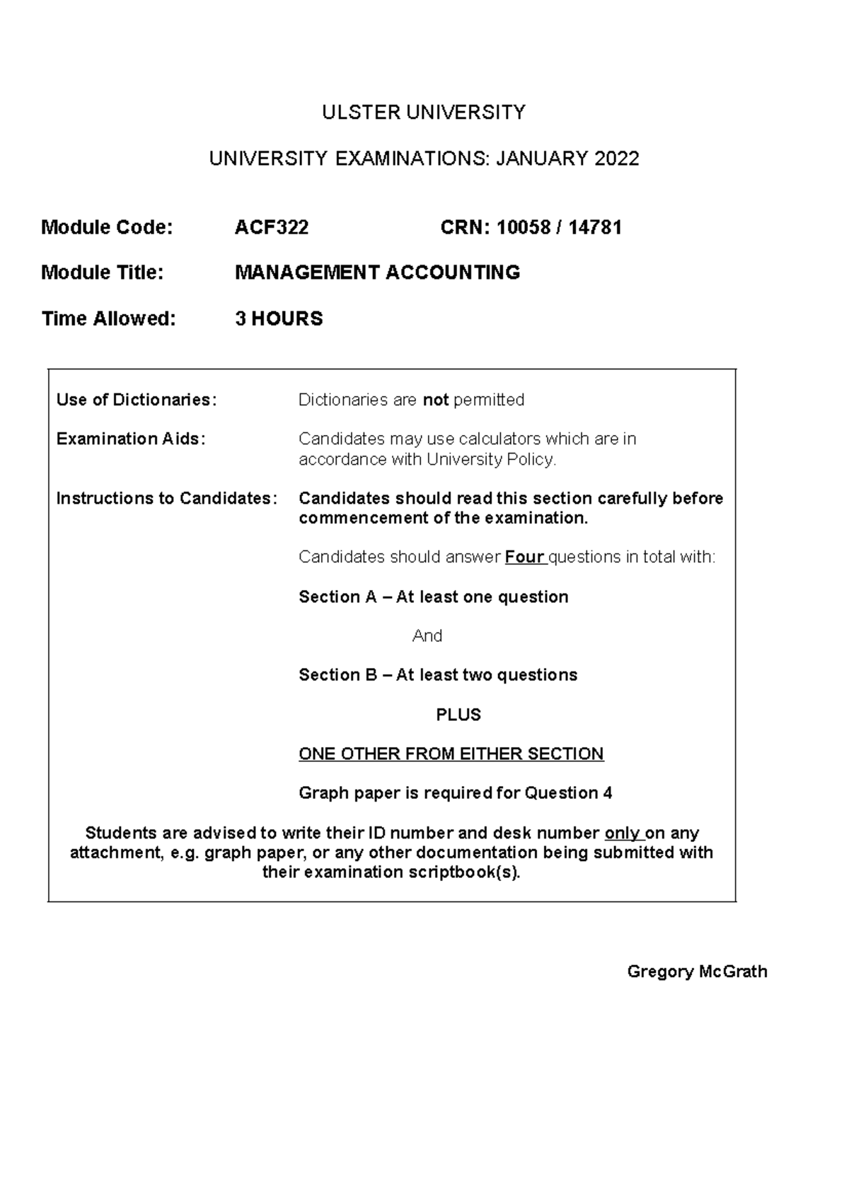 Jan 2022 - ACF322 - exam only - ULSTER UNIVERSITY UNIVERSITY ...