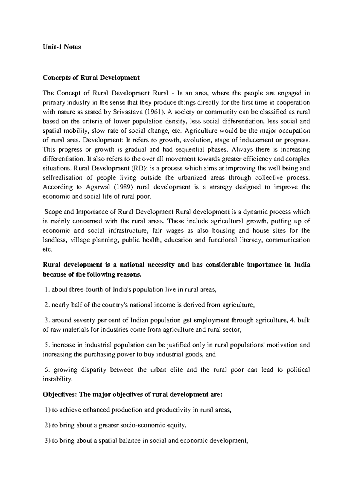 Unit-1 notes - Unit-1 Notes Concepts of Rural Development The Concept ...