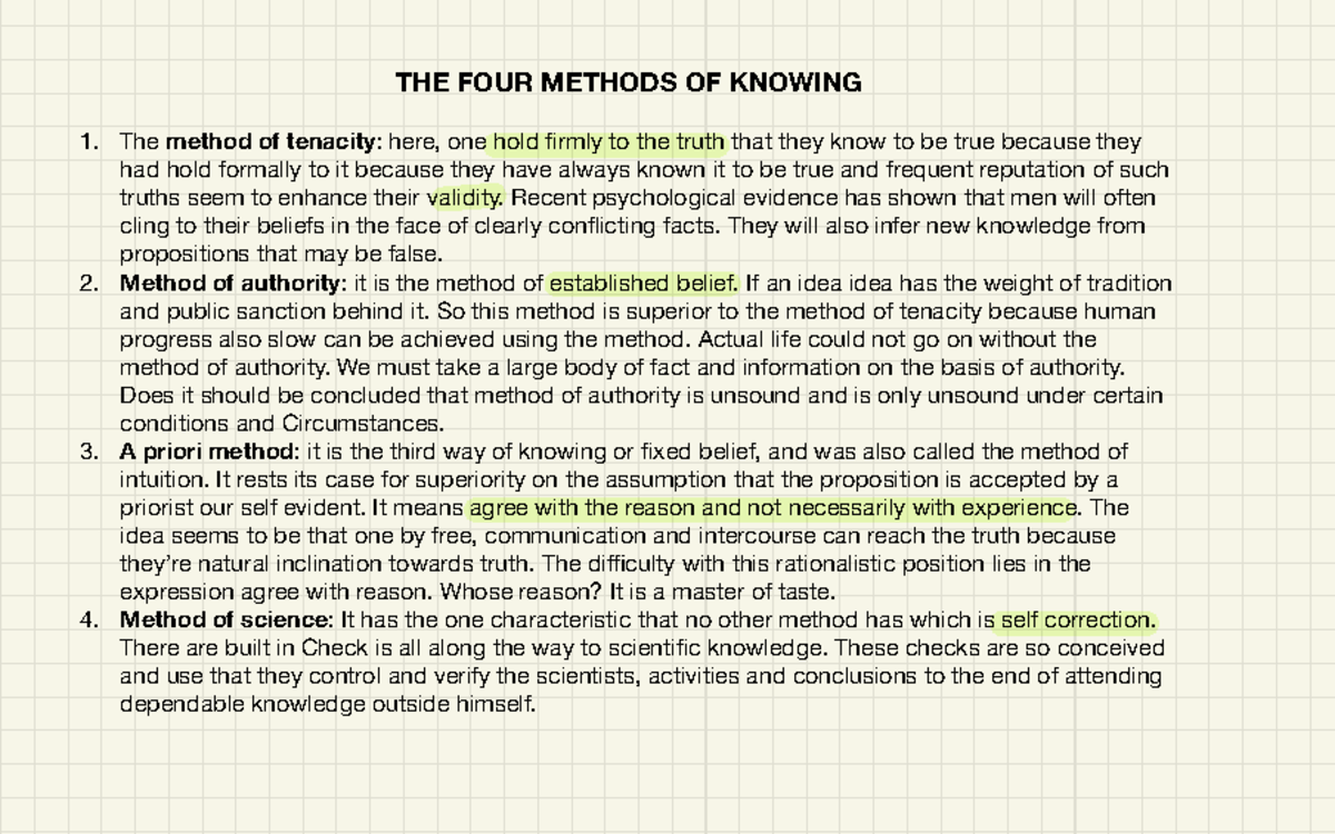Basic research - THE FOUR METHODS OF KNOWING The method of tenacity ...