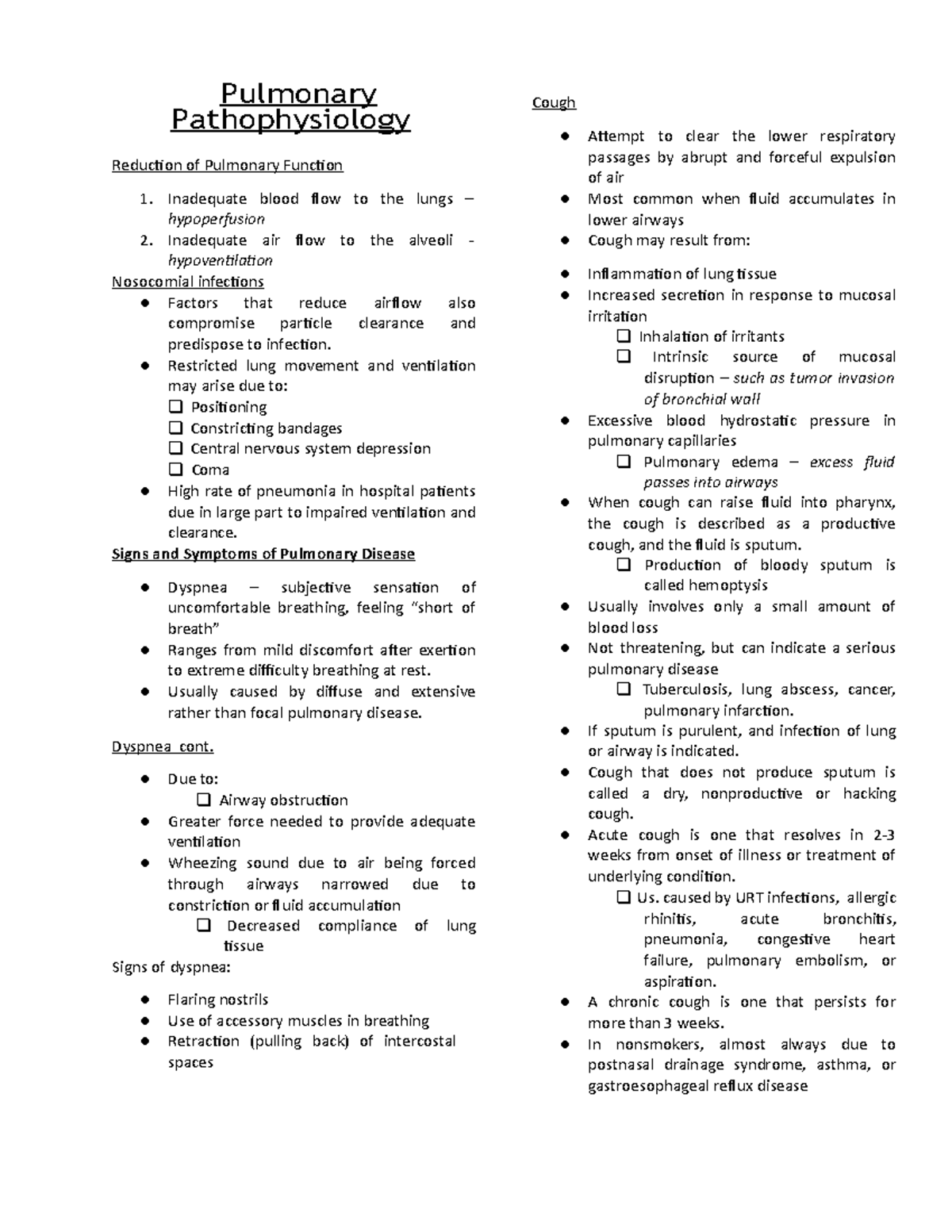 Pulmonary pathophysiology - Pulmonary Pathophysiology Reduction of ...