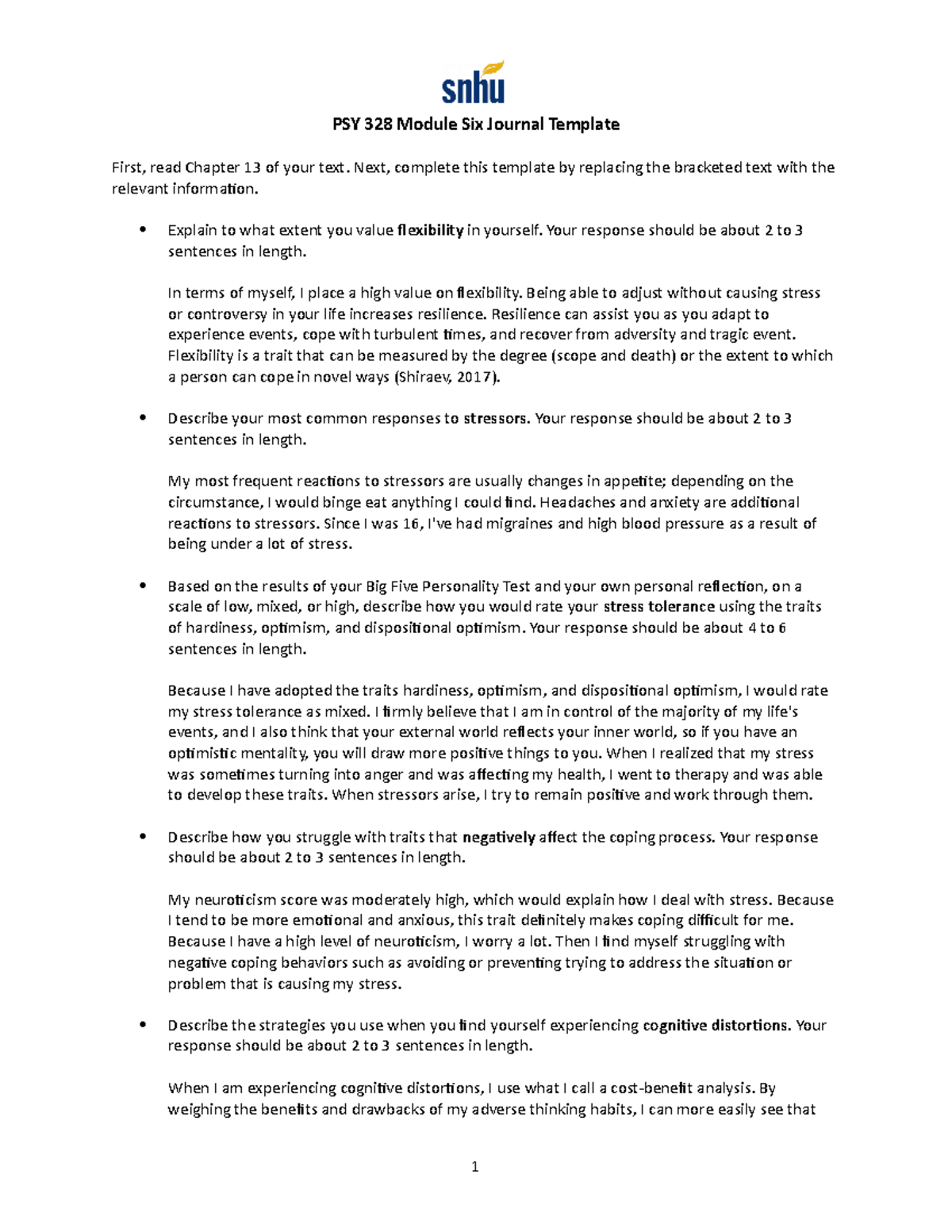 PSY 328 Module Six Journal Comp - Next, complete this template by replacing the bracketed text ...