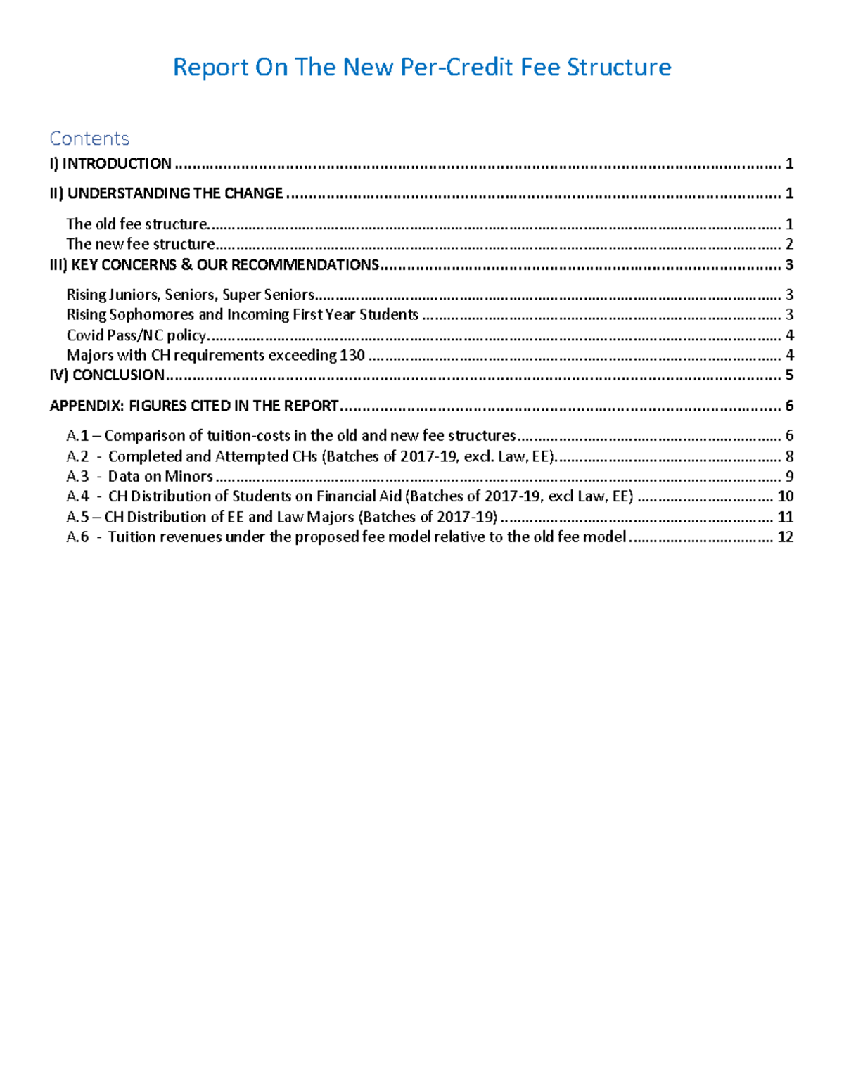 Fee Structure Report FInal For Students - Report On The New Per-Credit ...