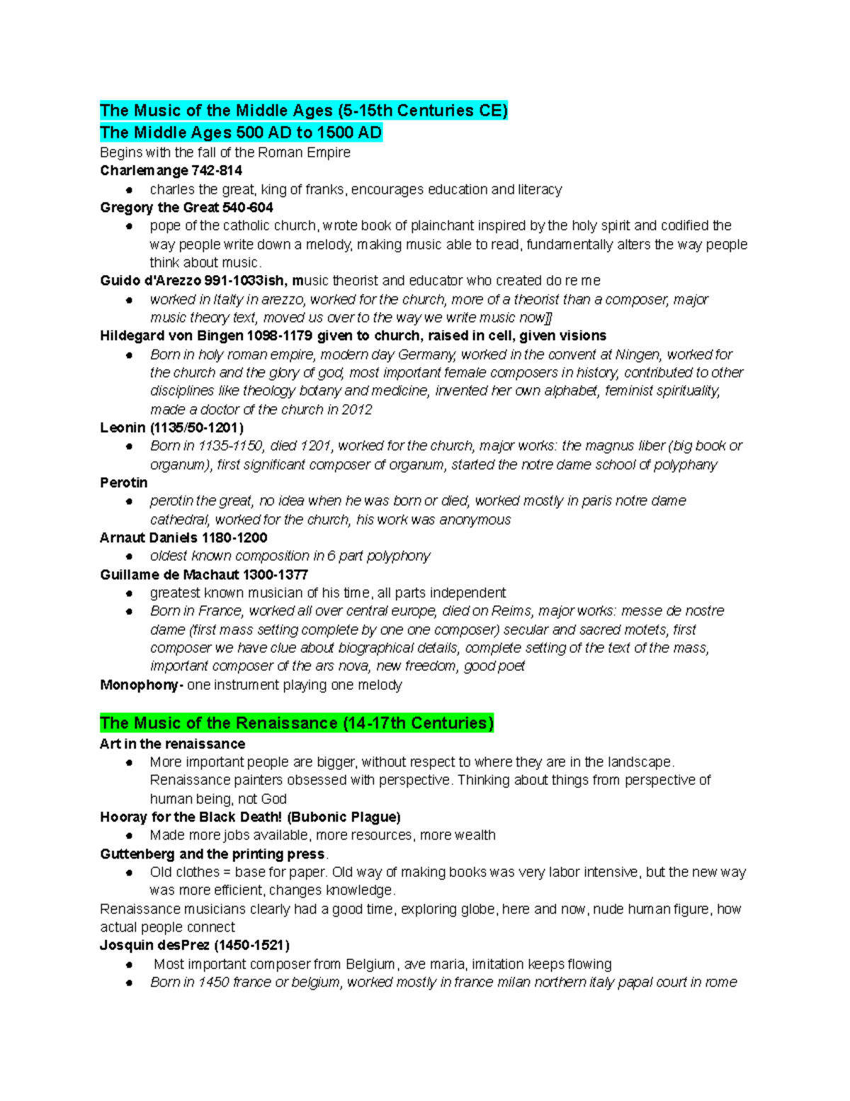 Music Midterm - The Music of the Middle Ages (5-15th Centuries CE) The ...