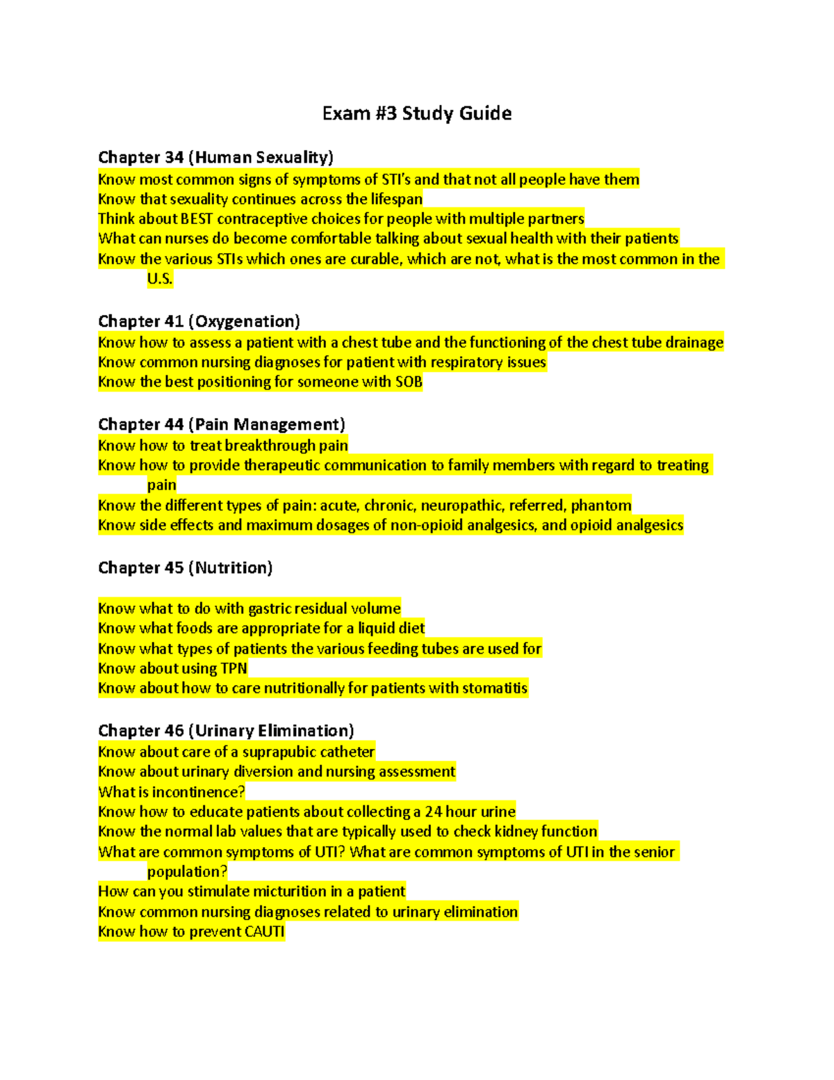 Exam #3 Study Guide-1-1-1 - Exam #3 Study Guide Chapter 34 (Human Sexuality) Know most common ...