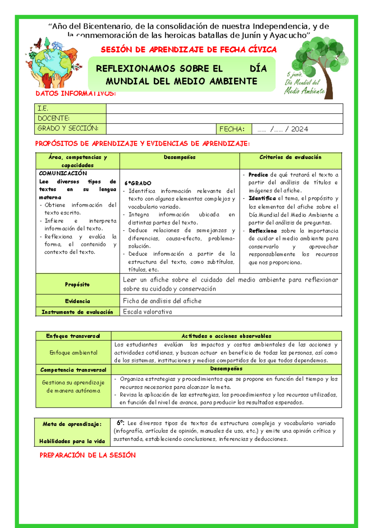 SES- Fecha Cívica-DÍA Mundial DEL Medio Ambiente - la conmemoración de ...