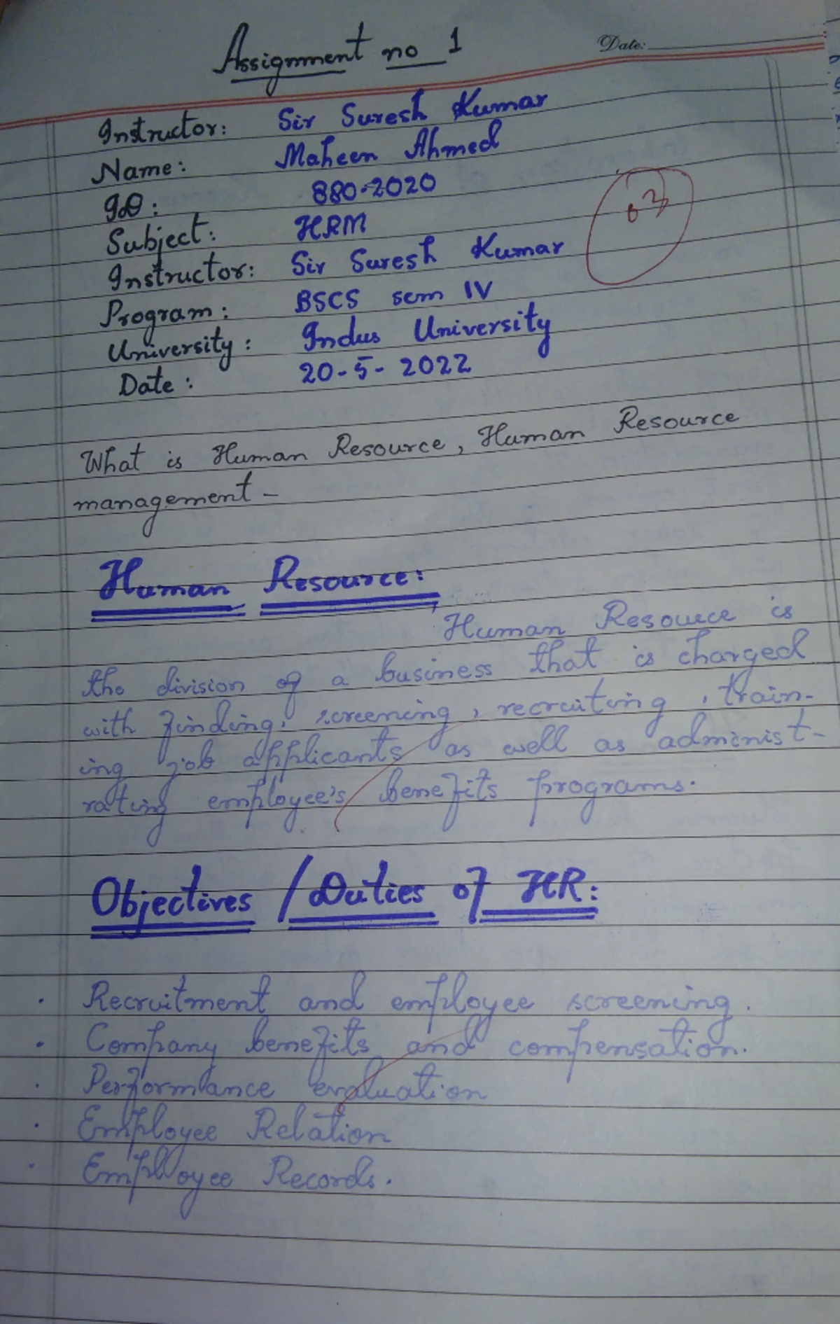 Assignment no 1 hrm - human resourse management - 6s imneml mo Date ...