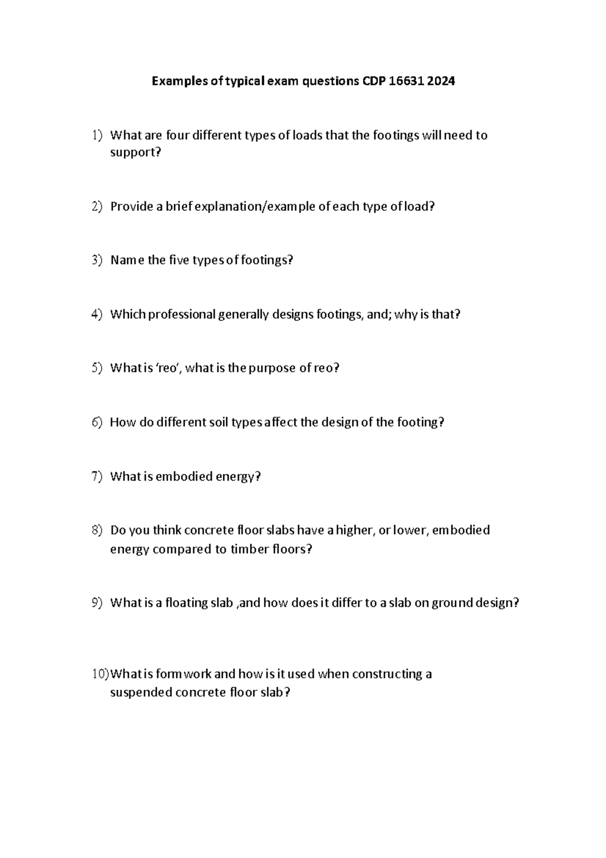 Sample Exam Questions CDP 16631 2024 - Examples of typical exam ...