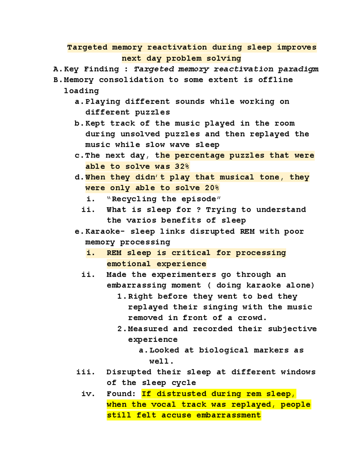 Exam 4 Lecture Notes Targeted Memory Reactivation During Sleep Improves Next Day Problem