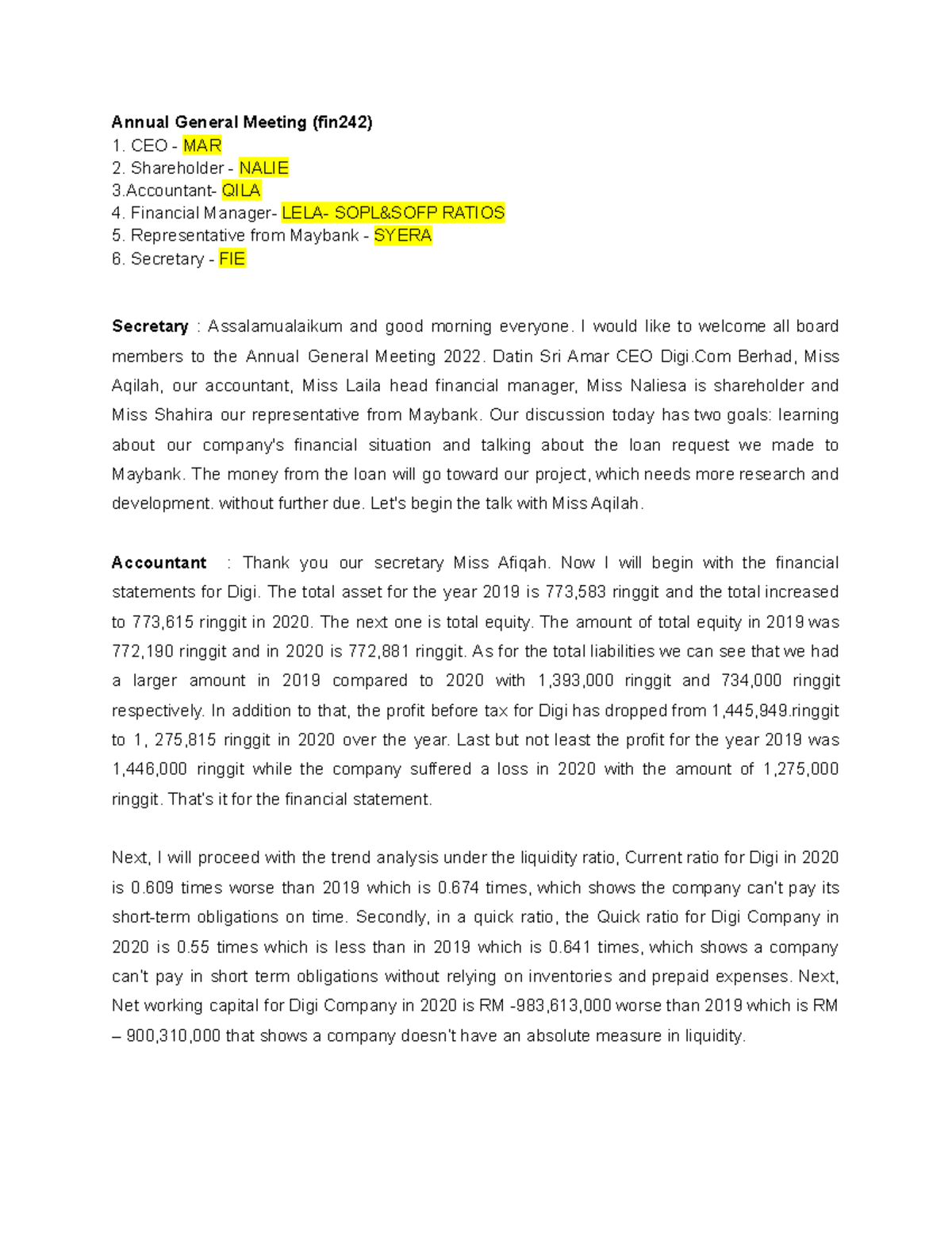 Script FIN242 - Annual General Meeting (fin242) CEO - MAR Shareholder ...