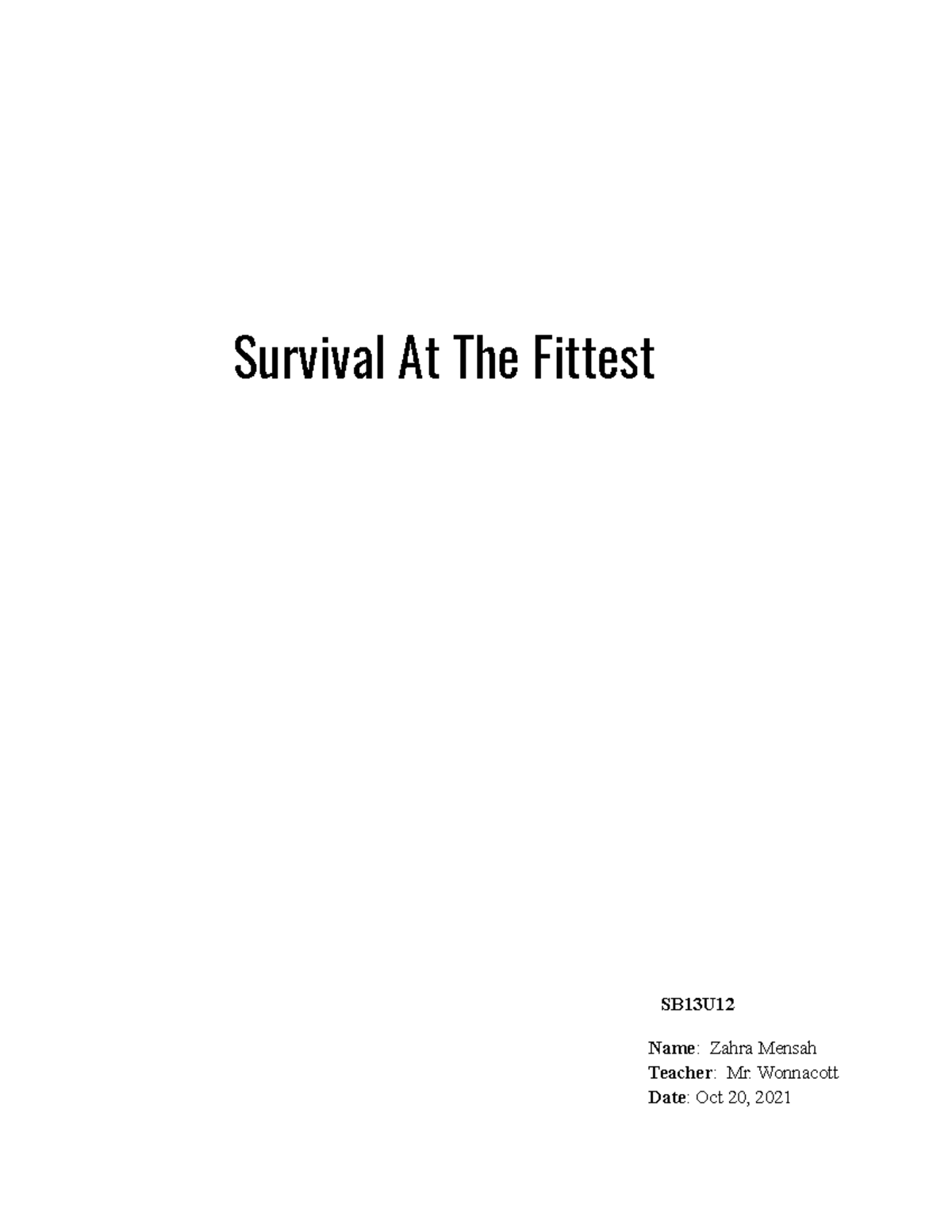 Survival at the Fittest experiment with natural selection - Survival At ...
