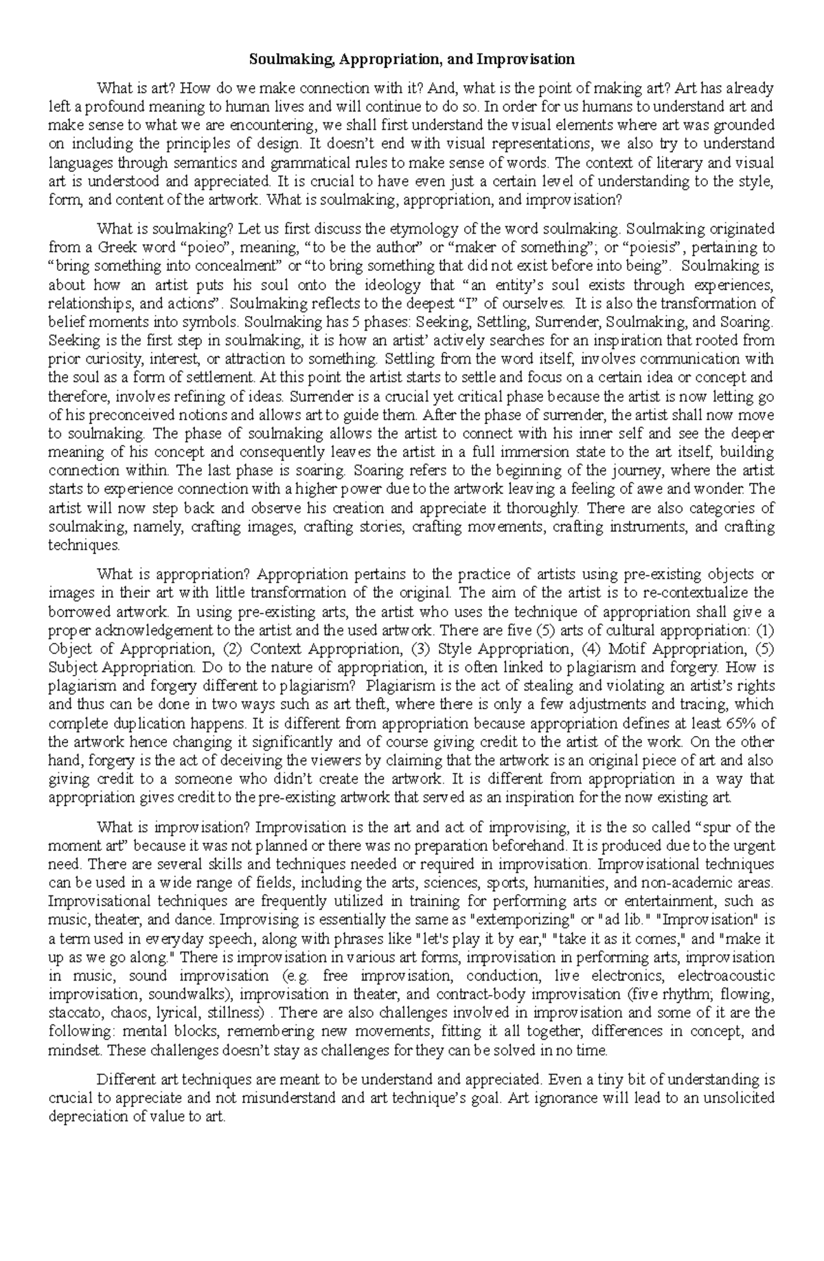 Soulmaking, Appropriation, AND Improvisation ( Reflection) - Soulmaking ...