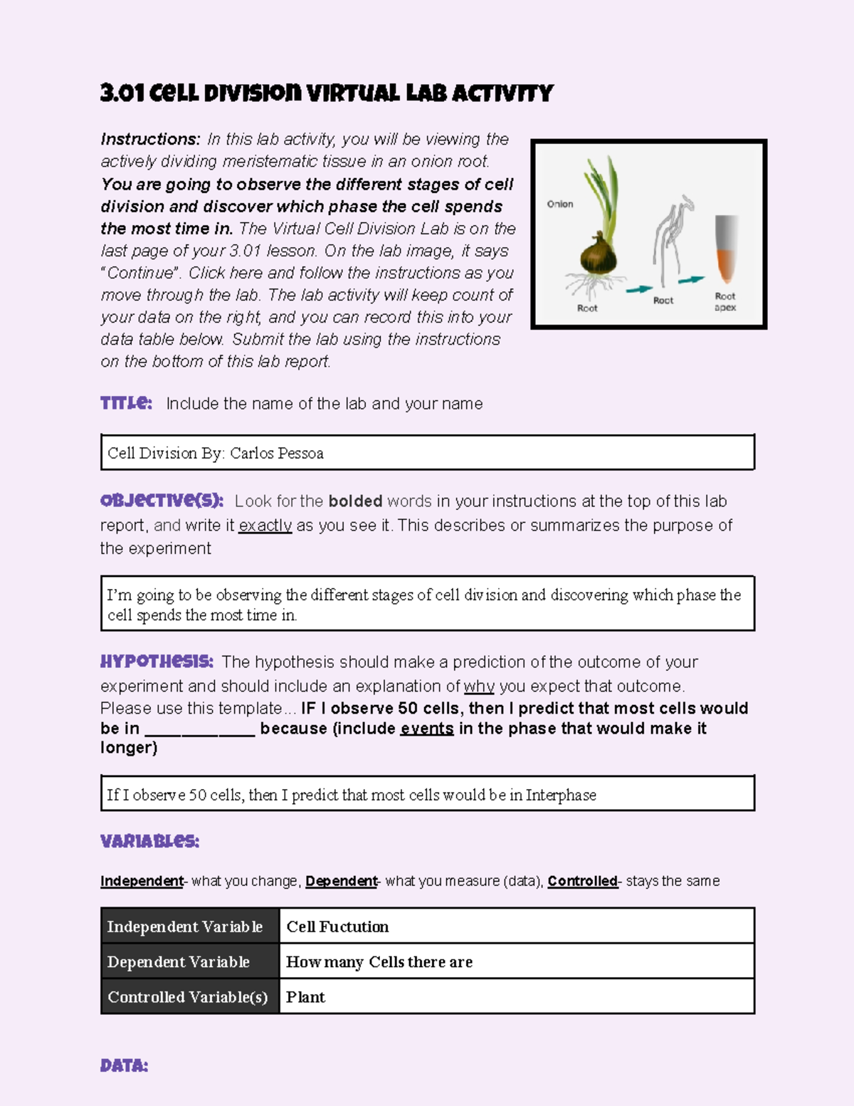 Cópia de 3 01 Lab Report Template v23 - 3 Cell Division Virtual Lab ...