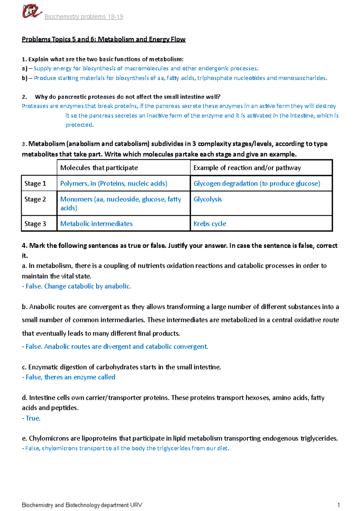 Problems topic 5 and 6 - Biochemistry problems 18- Problems Topics 5 ...