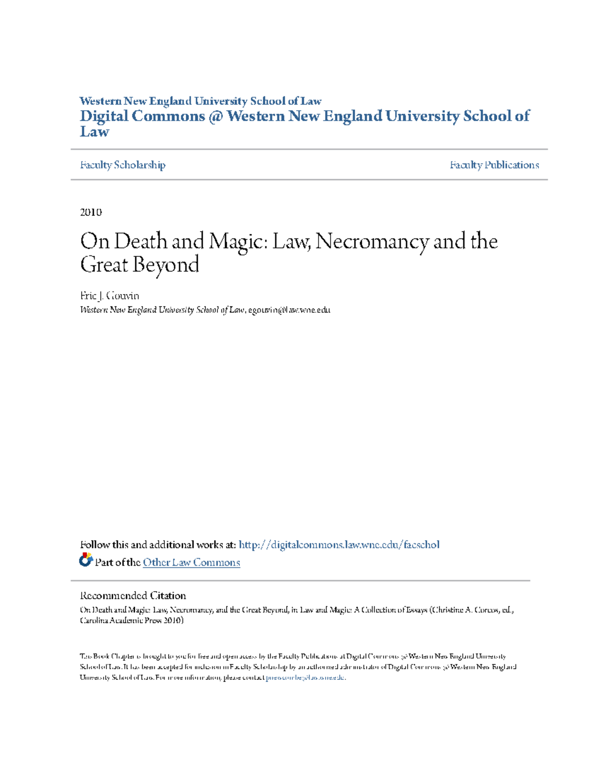 13. On Death and Magic Law Necromancy and the Great Beyond Author Eric ...