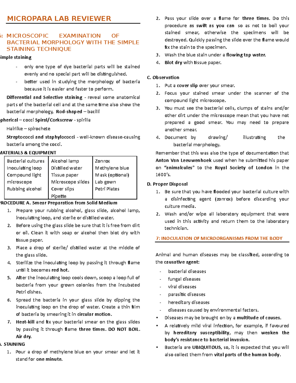 Micropara- Reviewer- Midterms - MICROPARA LAB REVIEWER MICROSCOPIC ...