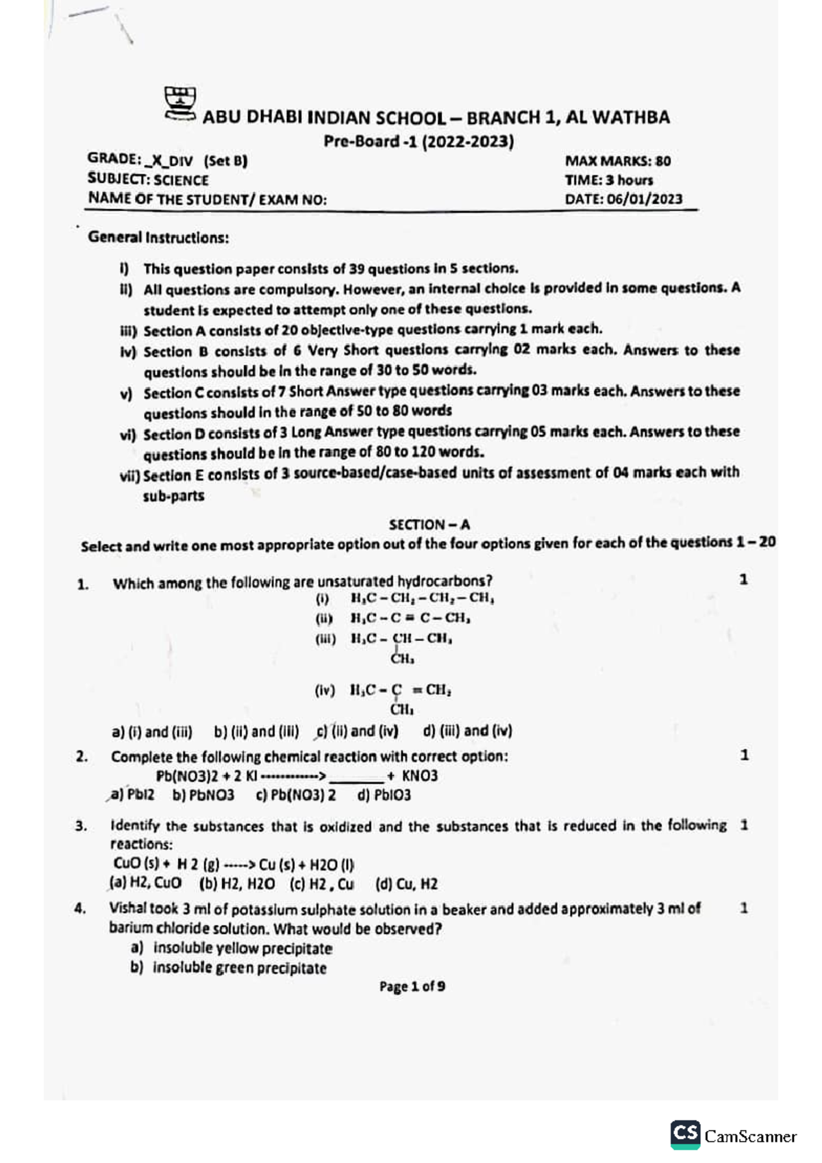 ADIS Wathba pre board science set b - Social studies - Studocu