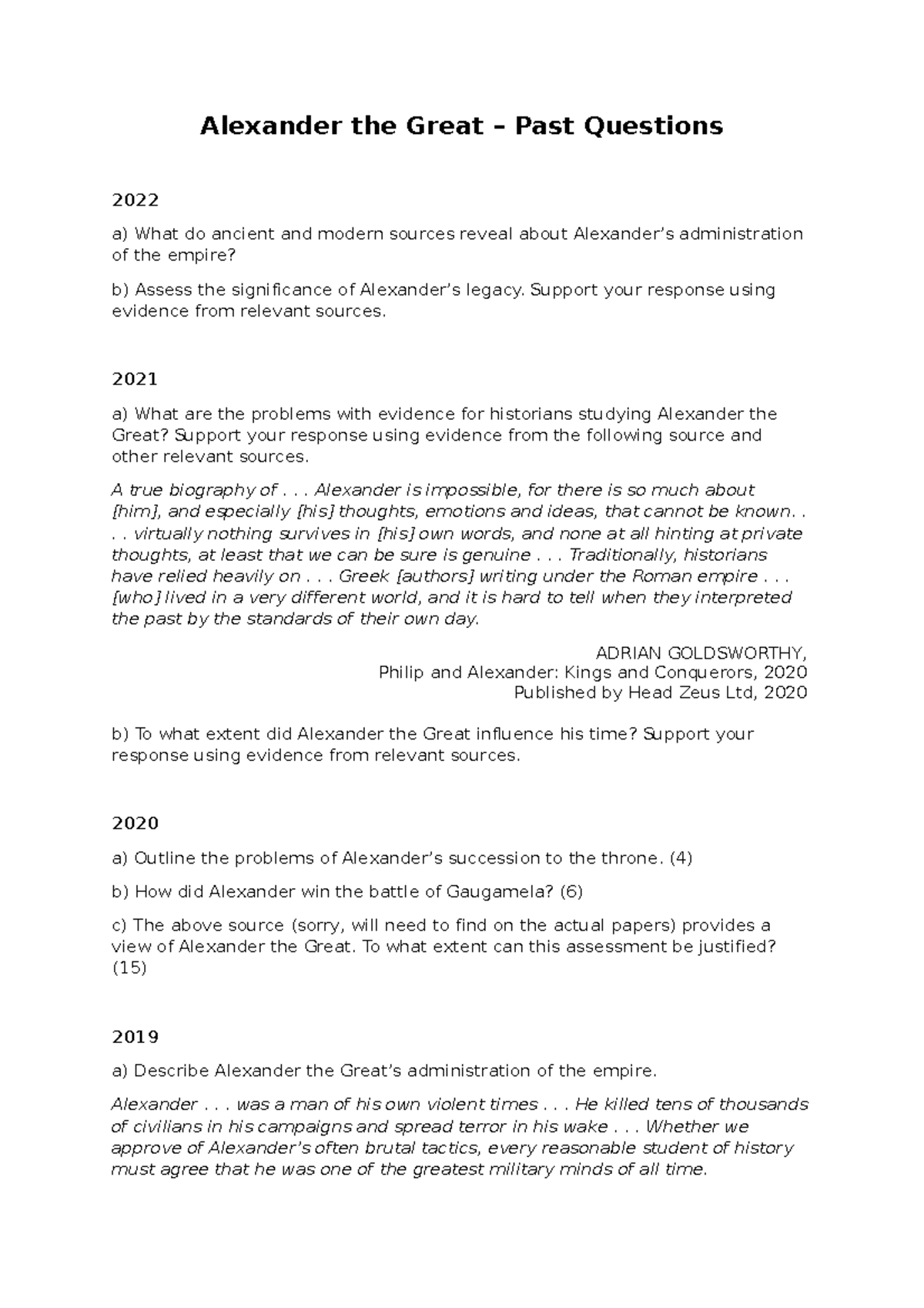 Alexander the Great - Past HSC Questions - Alexander the Great – Past ...