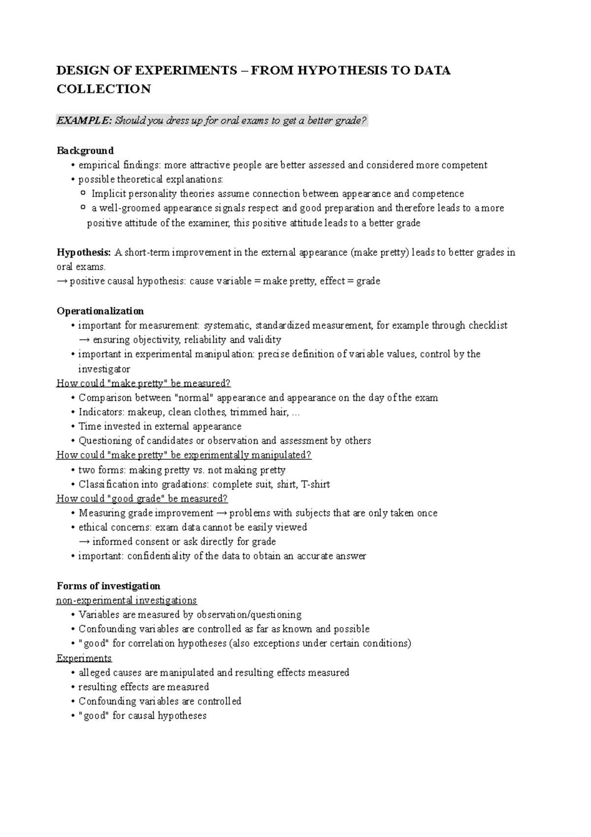 Statistics summary 2: Experimental design - DESIGN OF EXPERIMENTS ...
