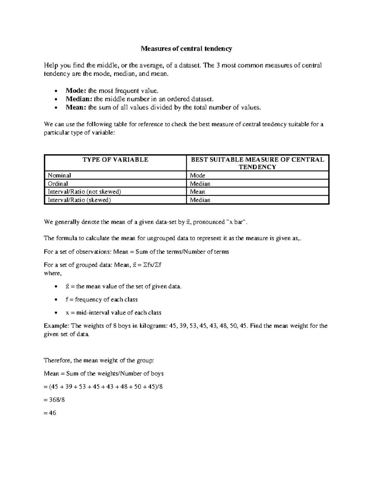 S2 - lecture notes on the measures of central tendency - Measures of ...