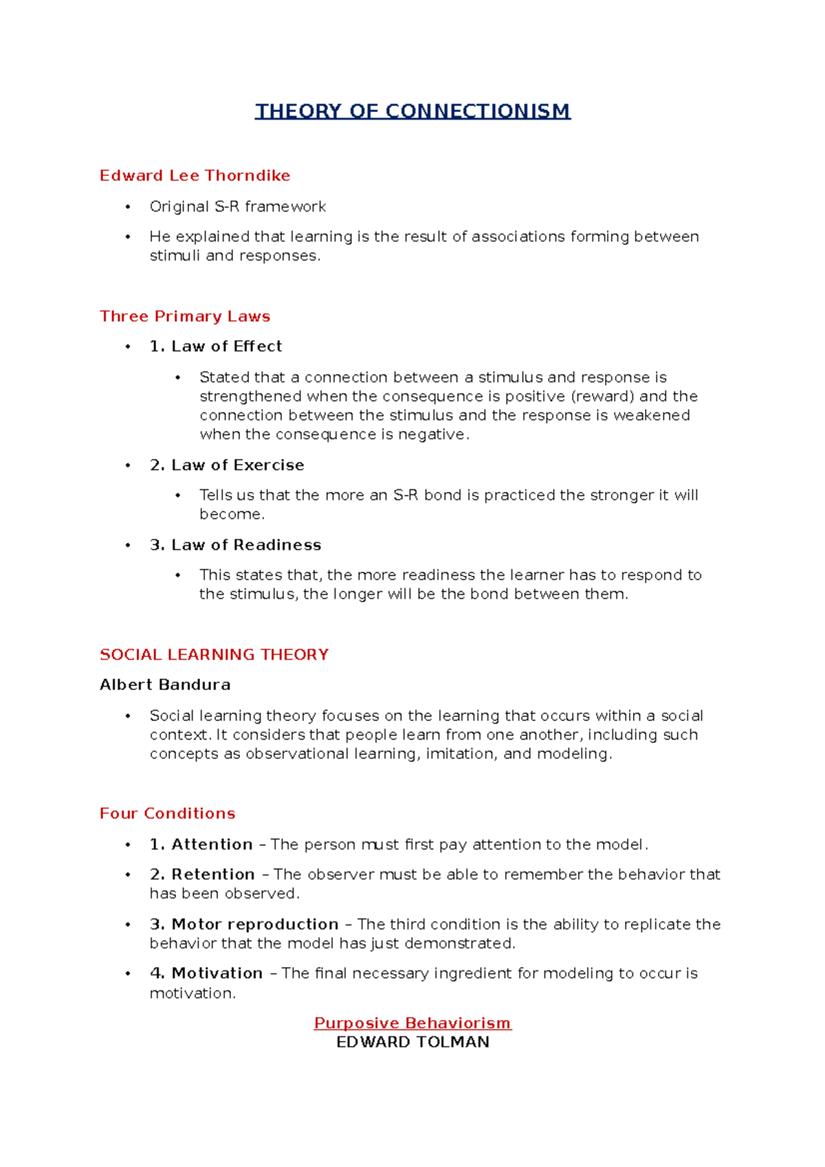 Theory OF Connectionism - THEORY OF CONNECTIONISM Edward Lee Thorndike ...