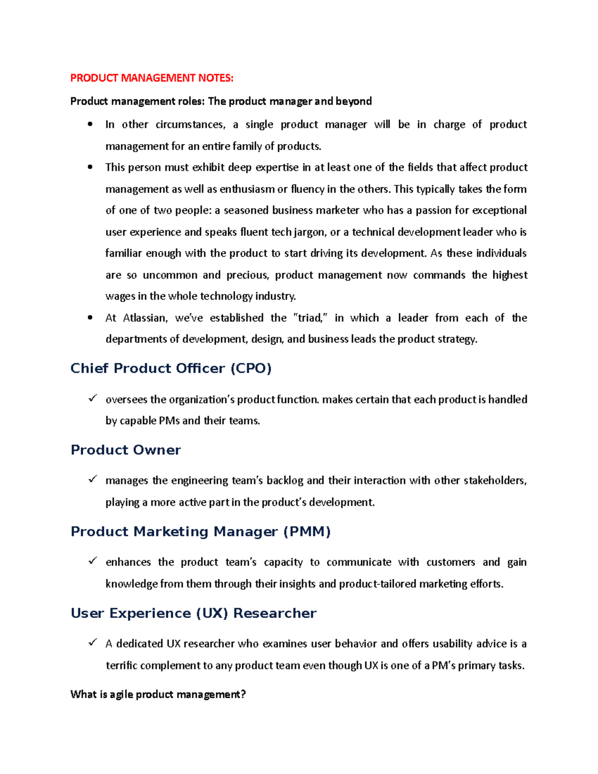Product Management - PRODUCT MANAGEMENT NOTES: Product management roles ...